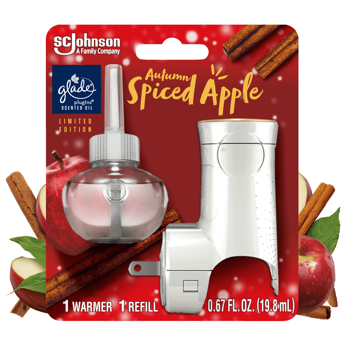 Glade PlugIns Scented Oil Warmer + Refill, Autumn Spiced Apple Scent ...