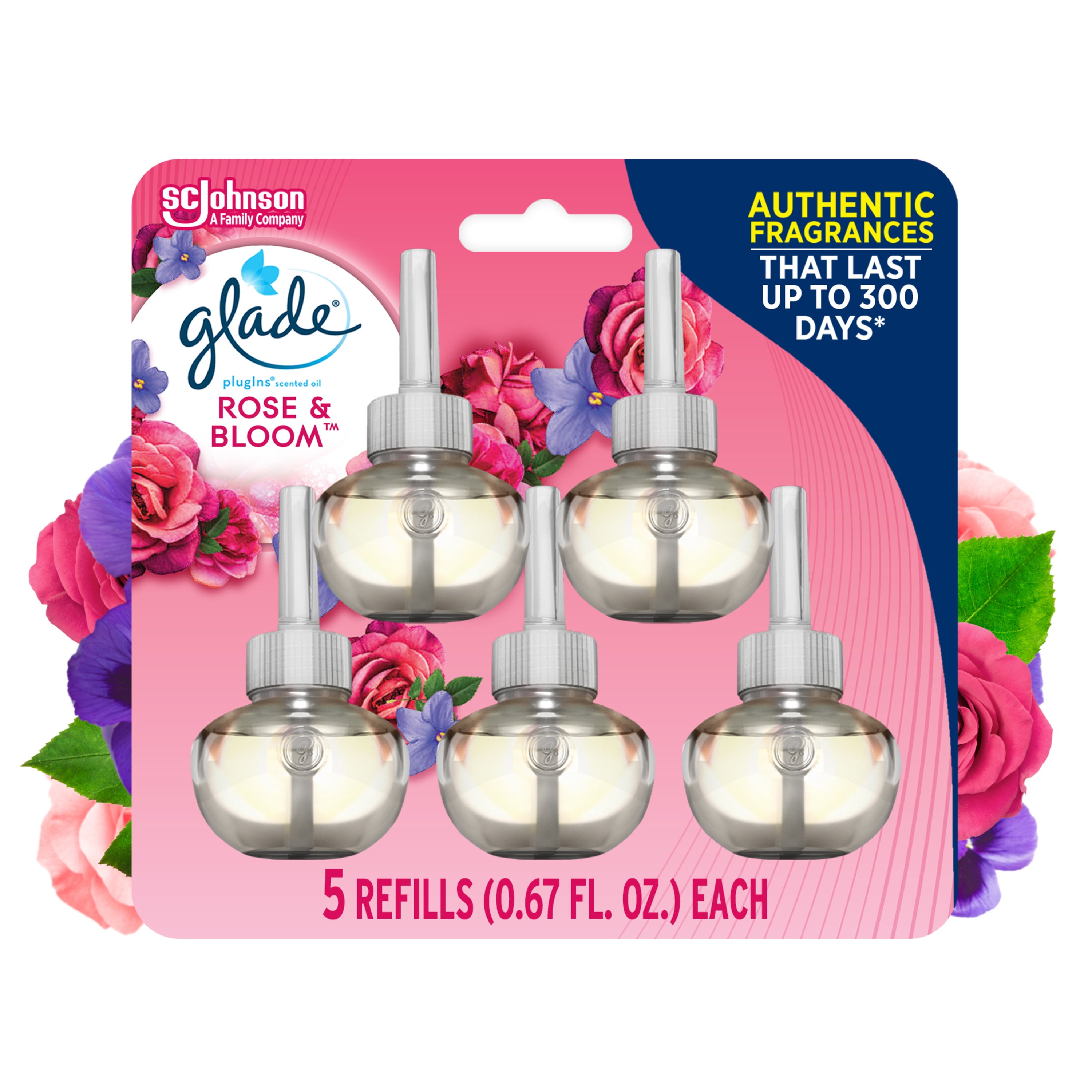 Glade Plugins Air Freshener Refills, Rose & Bloom, Essential Oils, 5 ...