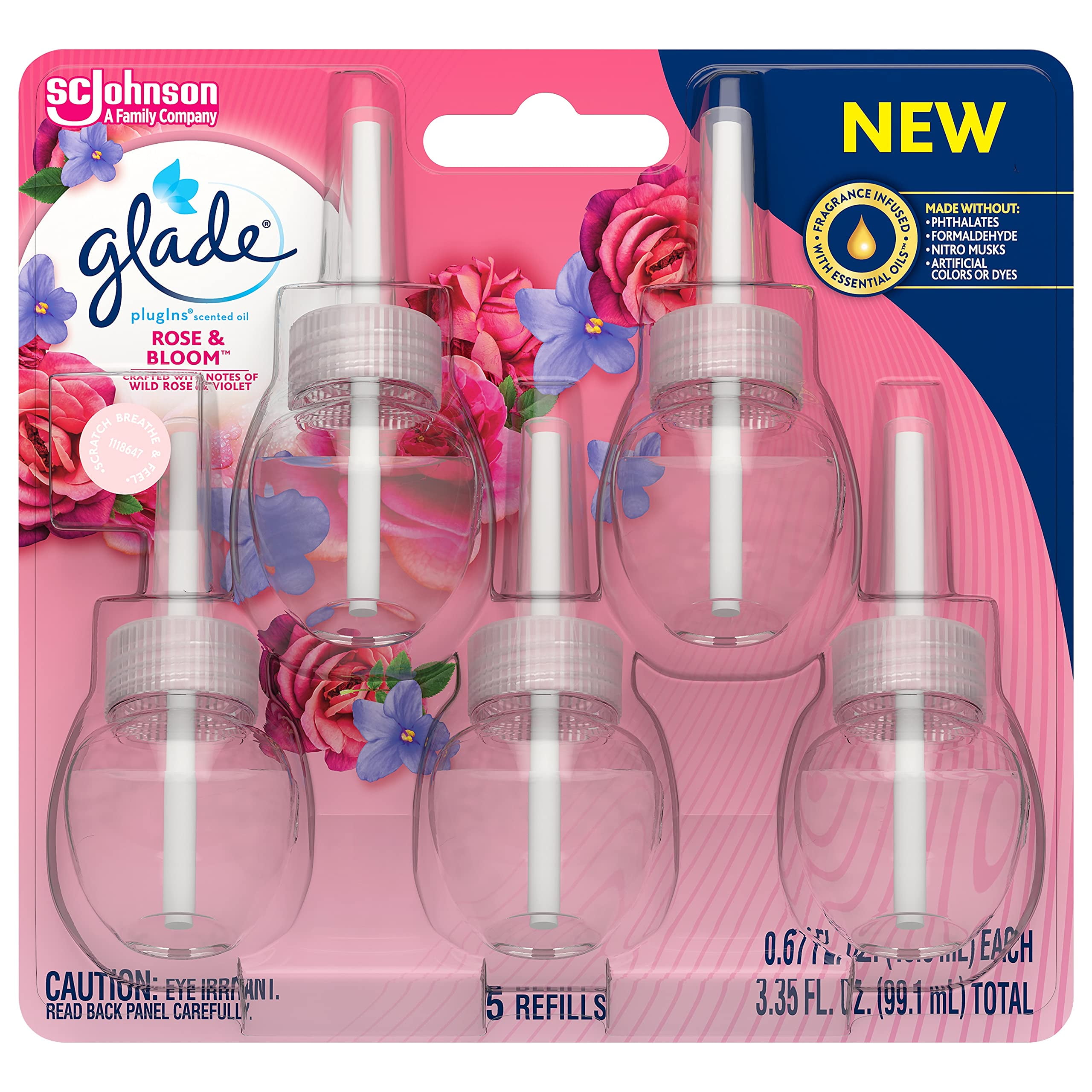Glade Plugins Rose & Bloom Air Freshener Refills, 3.35 Fl Oz, Pack of 5 ...