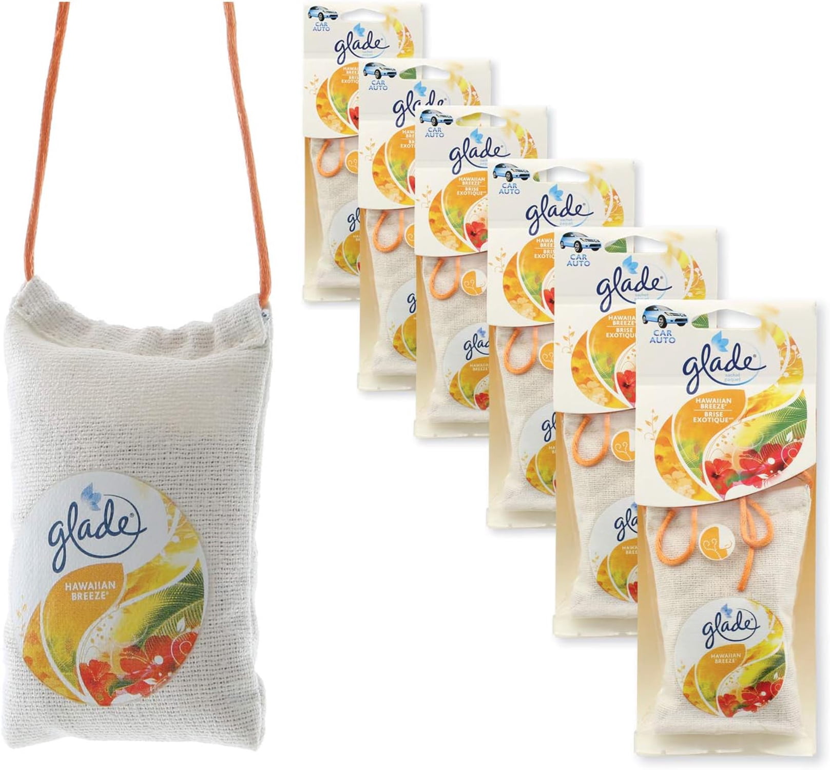 Glade Sachet Automotive Air Freshener, Hawaiian Breeze, 6 Packs, Car ...