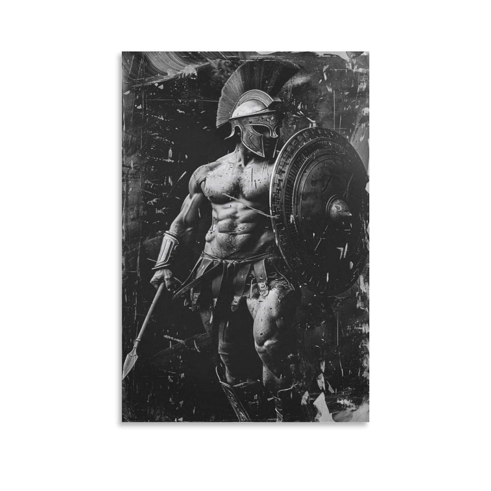 Gladiator Knight Vintage Black And White Illustration Art Poster Home ...