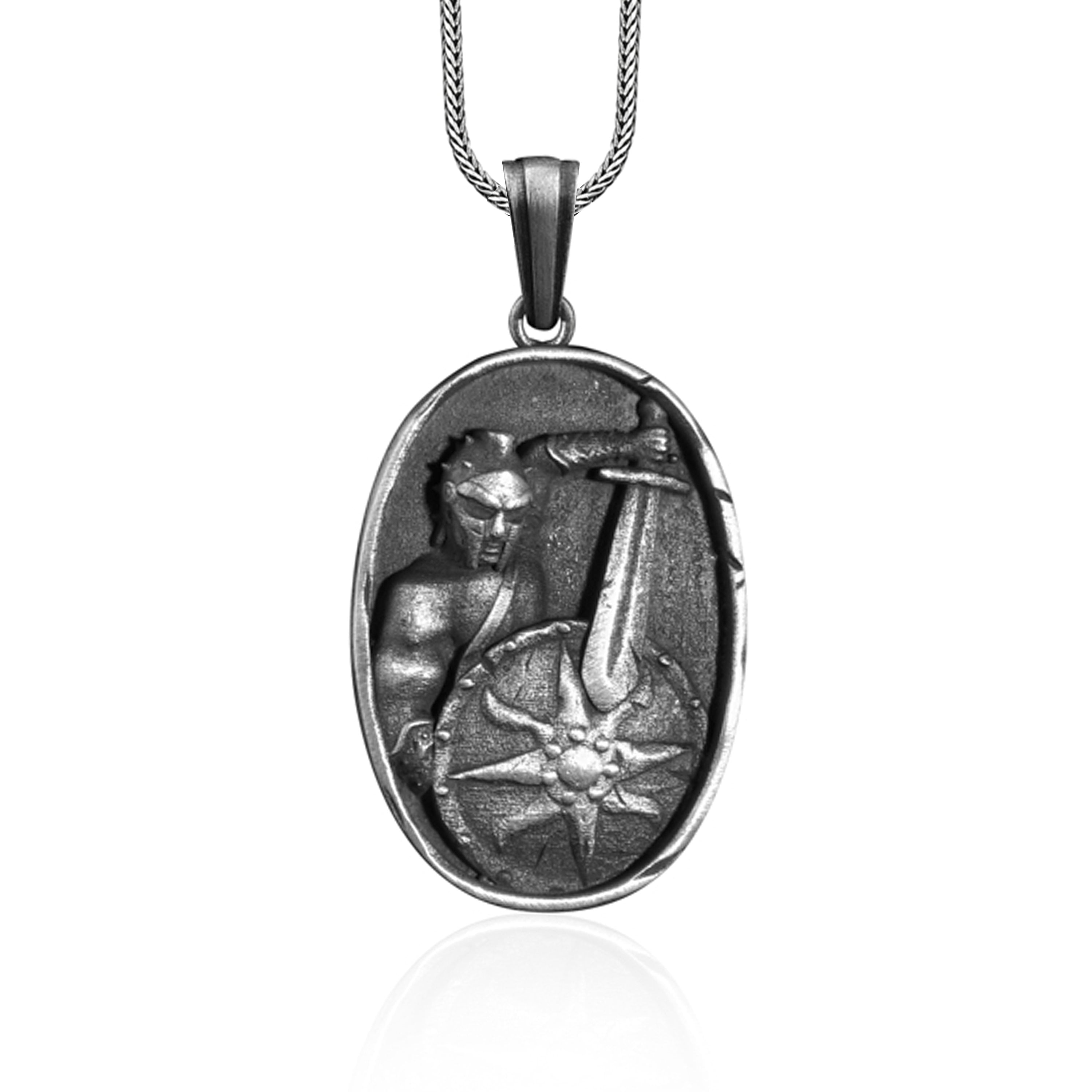 Gladiator Pendant Necklace for Men in Sterling Silver, Knight Shield ...