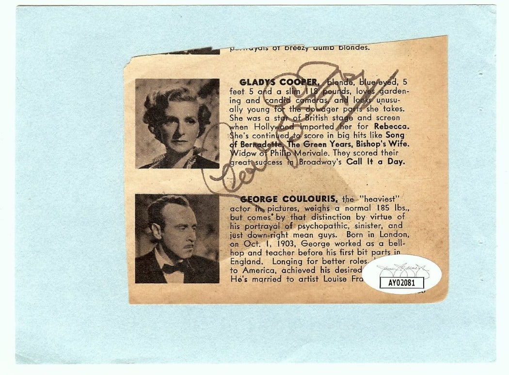 Gladys Cooper Autographed Cut Signature Rebecca Song of Bernadette JSA ...