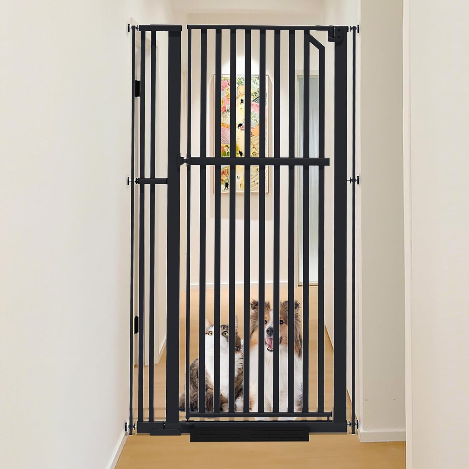 Glaf Extra Tall Pet Gate 63" Pressure Mounted Cat Door Safety Metal Cat ...