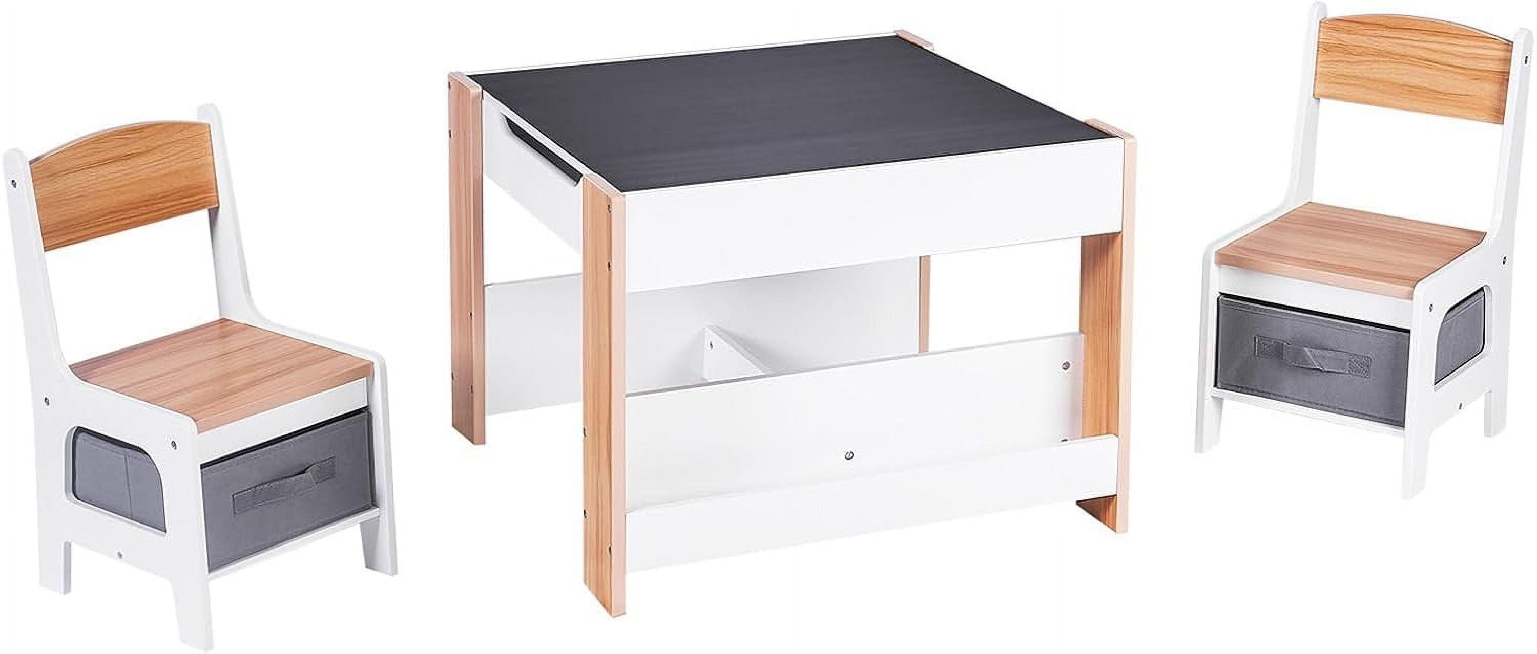 Glaf Kids Table and Chair Set 3 in 1 Wooden Activity Table with Storage ...