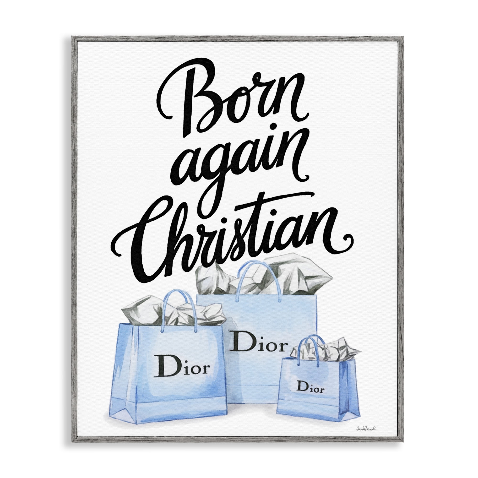 Glam Bags Born Again Christian Gray Framed Giclee Art, design by Amanda ...