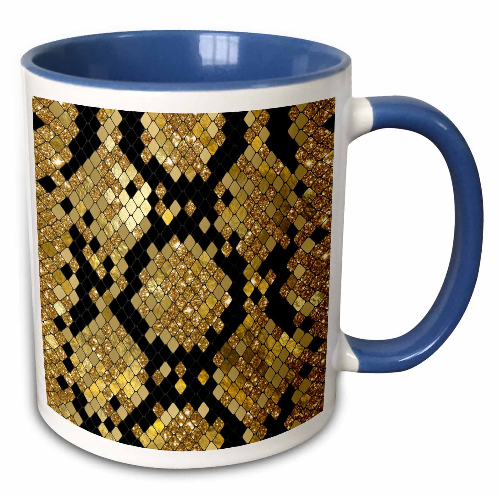 3drose, Glam Black and Image of Gold Image of Snake Skin Pattern, 15oz ...