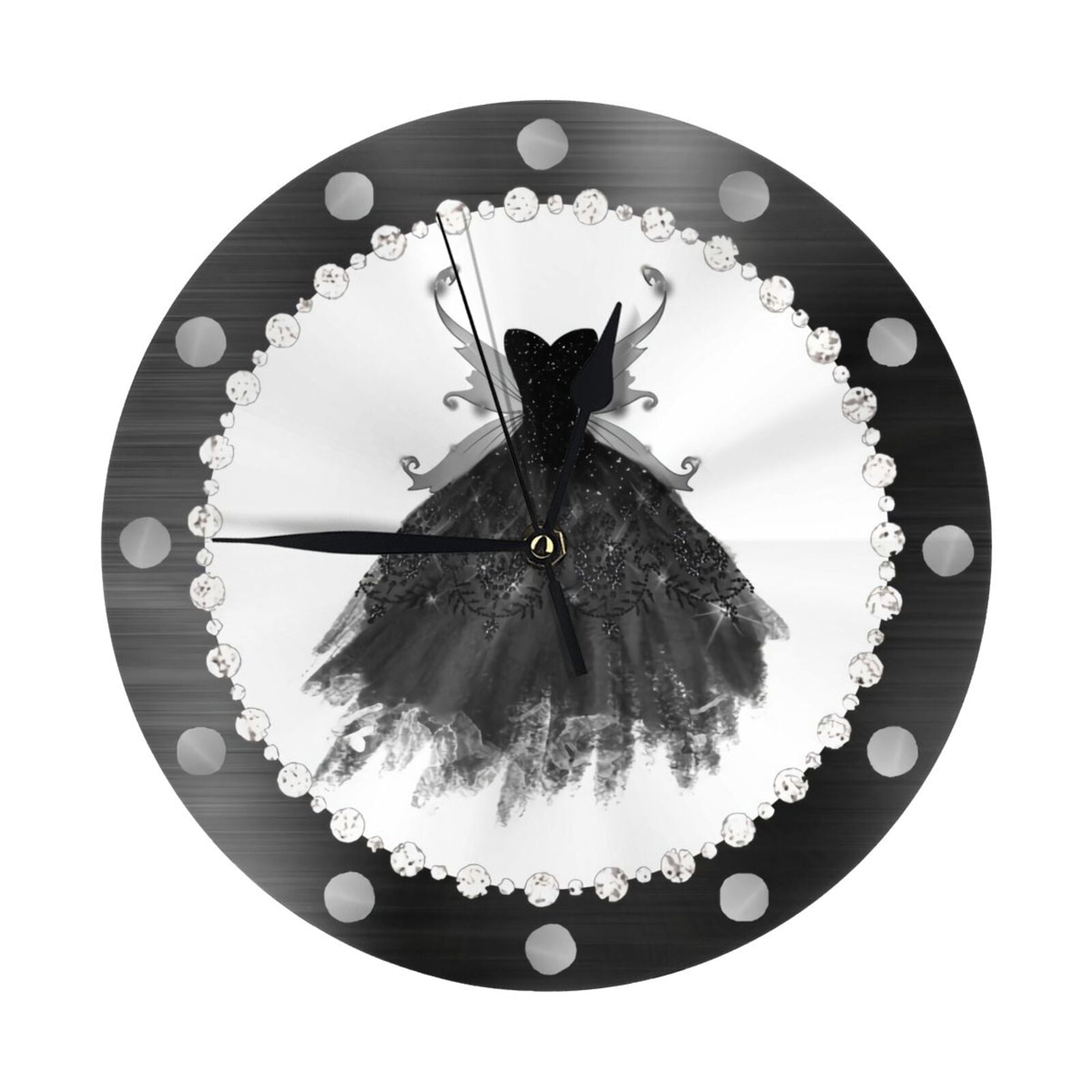 Glam Black Pixie Wing Fantasy Gown Wall Clock - 10 Inch Silent Non ...