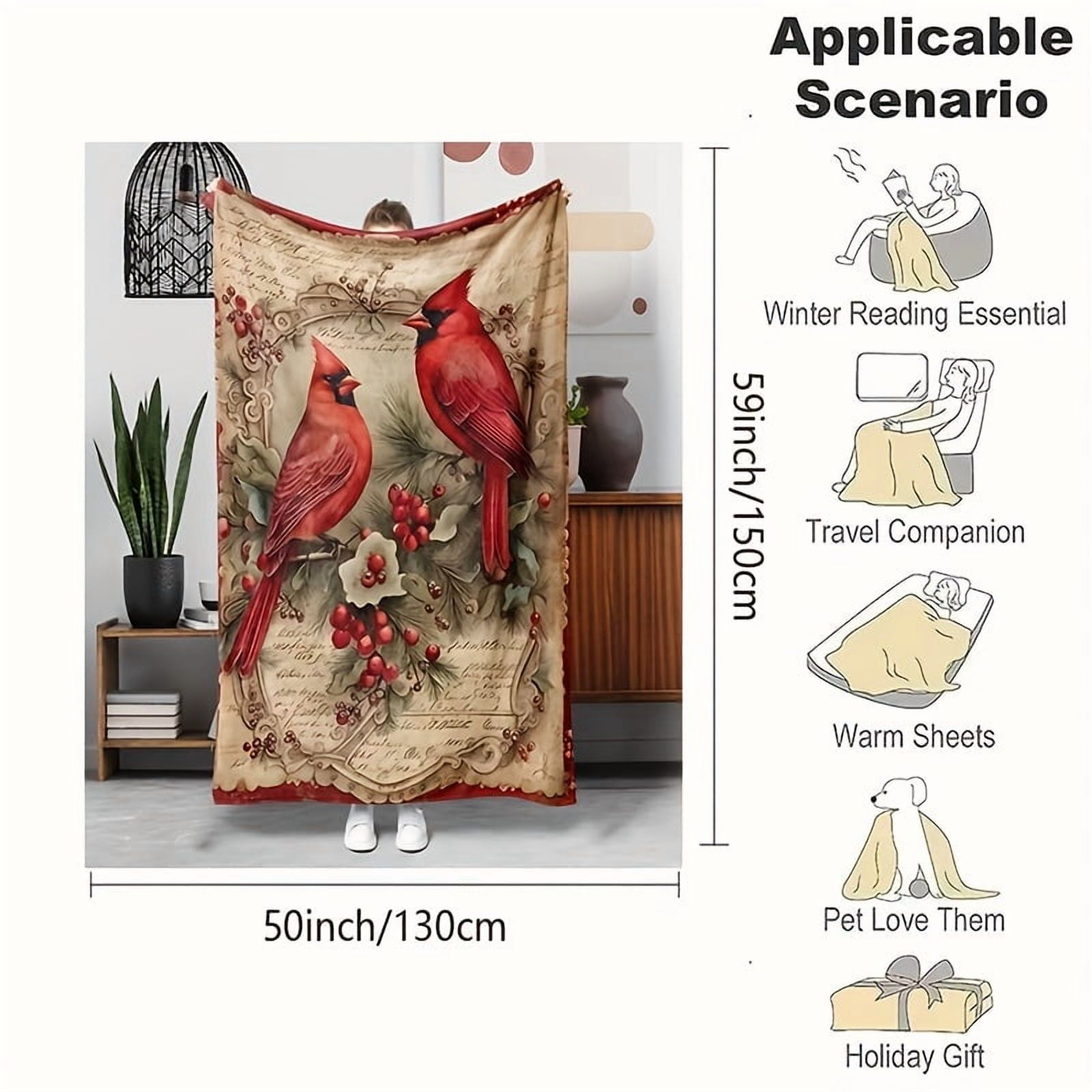 Glam Cardinal & Holly Flannel Throw - Hypoallergenic, Tear Resistant ...