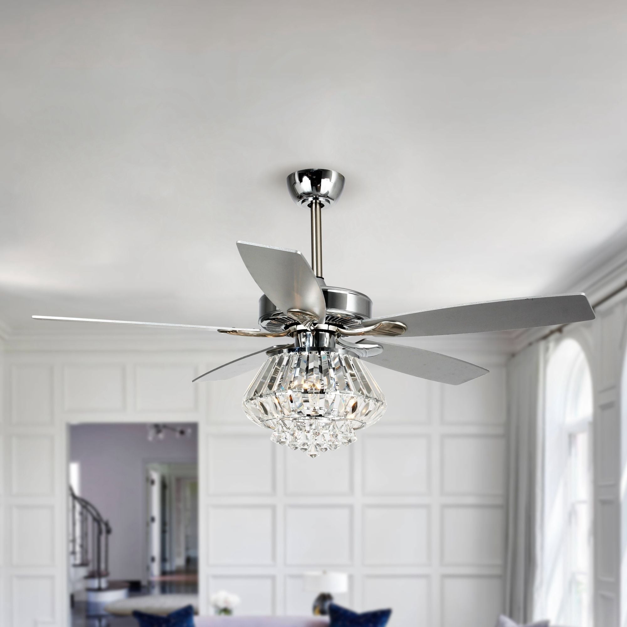 Bed Bath & Beyond 52-Inch Chrome Crystal Chandelier Ceiling Fan, 3 ...