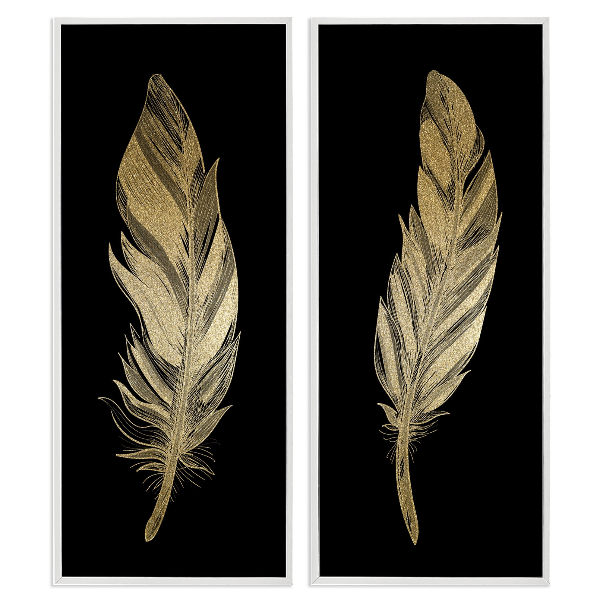 Glam Detailed Feather 2 Piece White Framed Giclee Art Set, design by ...