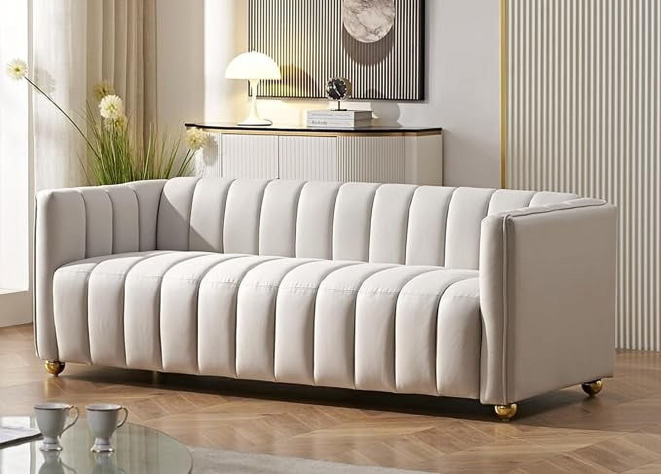 Glam Fabric Upholstered Solid Wood Frame 82.7" Art Deco Sofa - Walmart.com