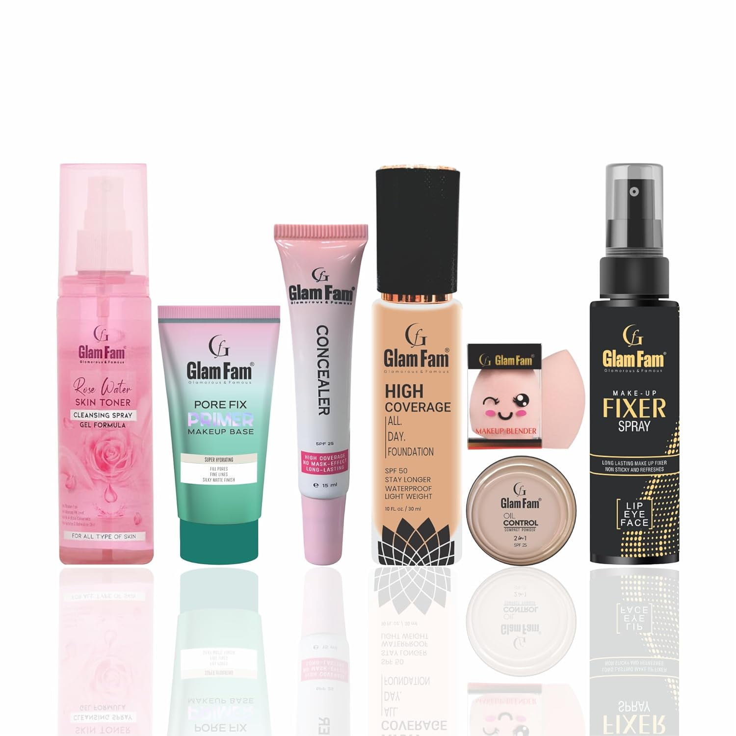 Glam Fam Makeup Set Rose Water Toner Pore Fix Base Concealer High ...