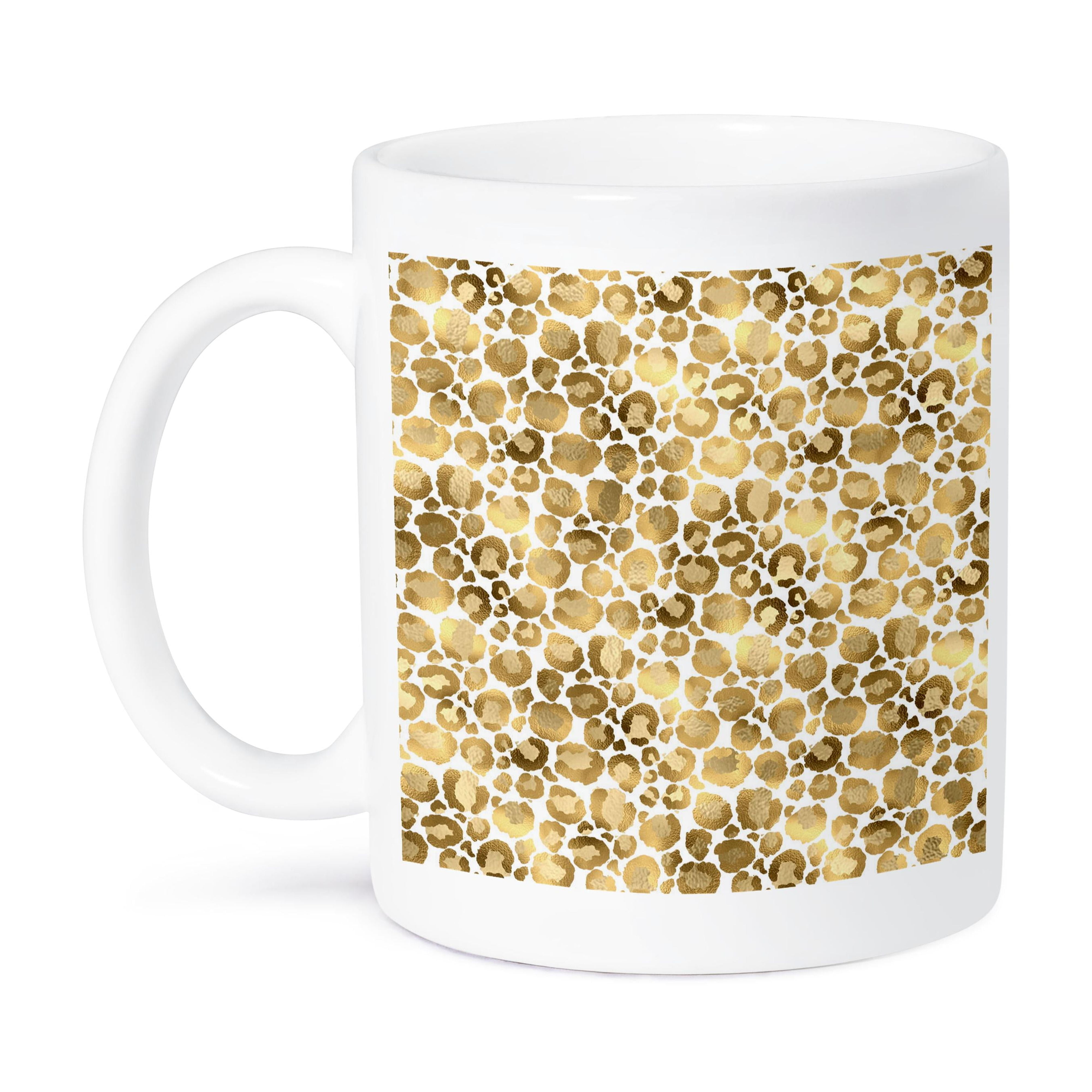 3dRose, Glam Gold Color and White Cheetah Pattern, 15oz Mug - Walmart.com