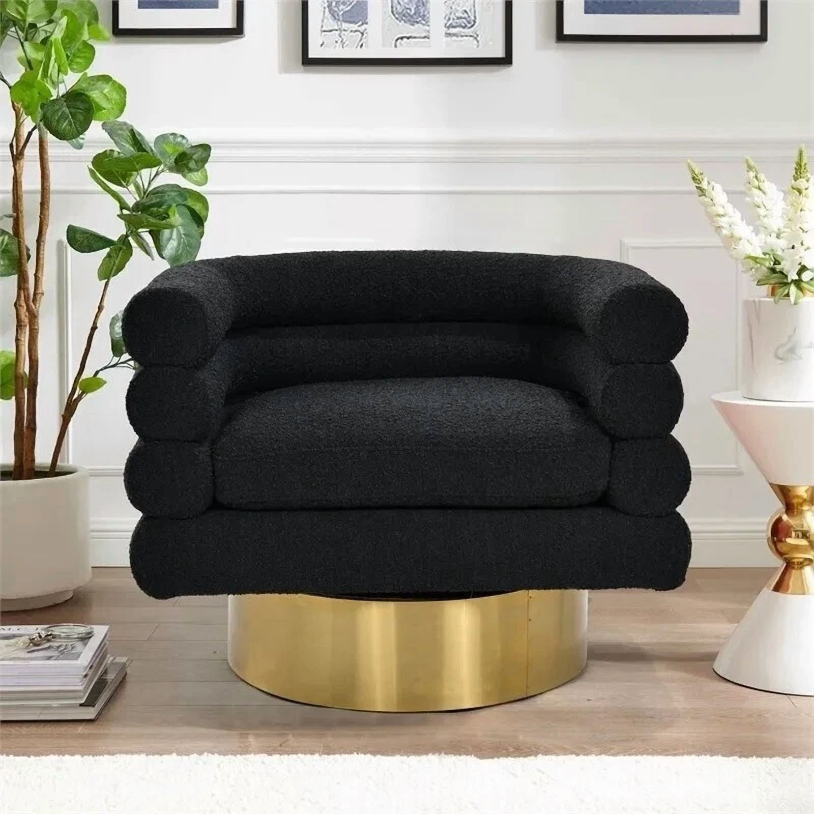 Glam Living Room Swivel Armchair, Soft Boucle Upholstered Accent Chair ...