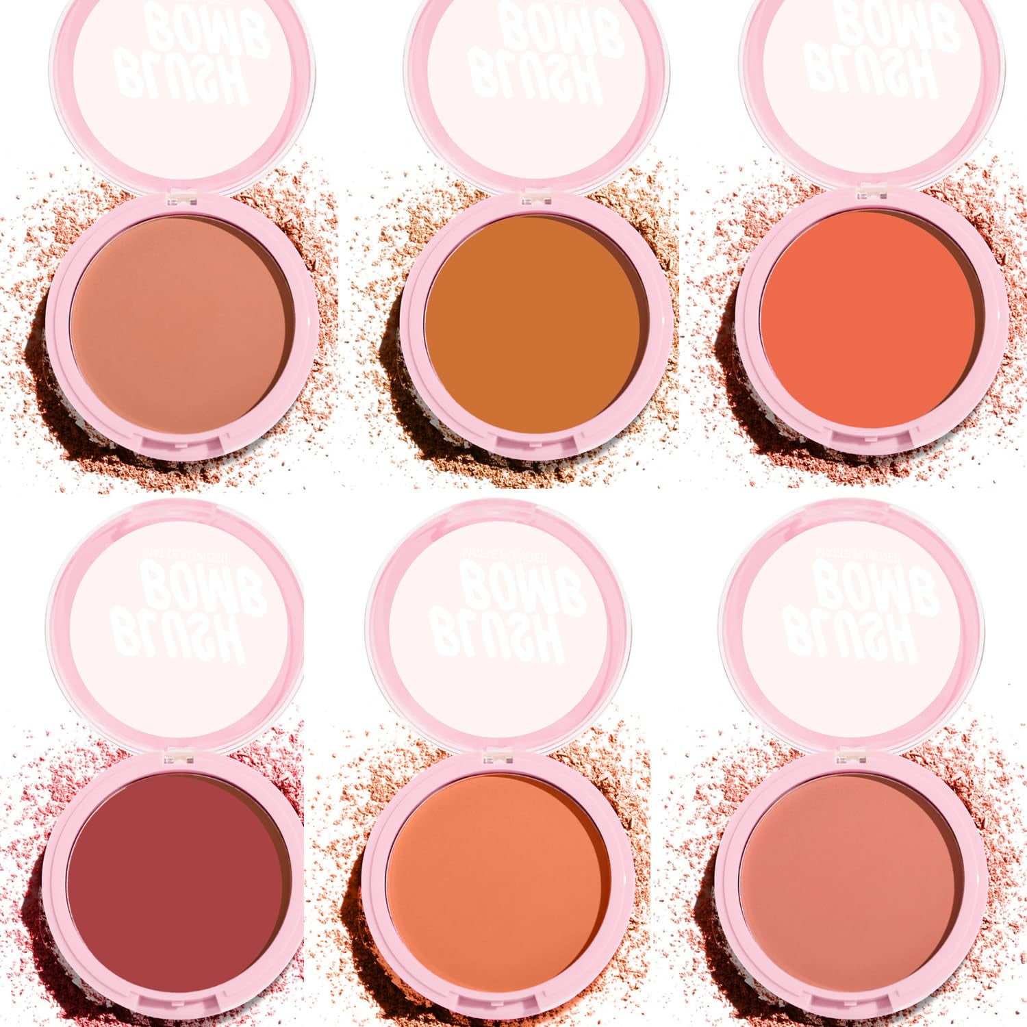Glam Lux Beauty Bundle Matte Blush Bomb Set of 6 Powder Blush Long Lasting Matte Natural Glow ...