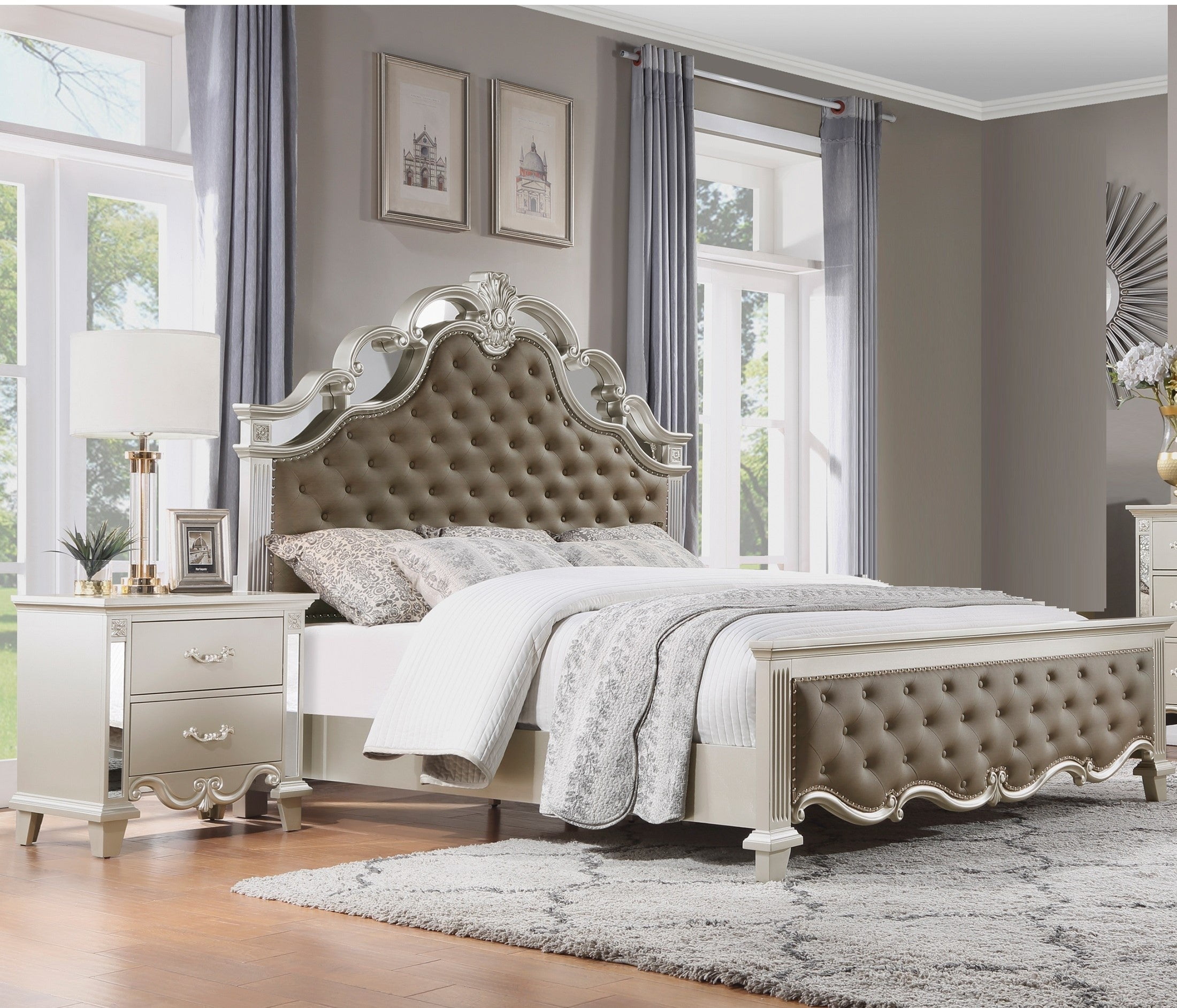 Glam Luxury 3pc Bedroom Set King Size Upholstered Bed and Two ...