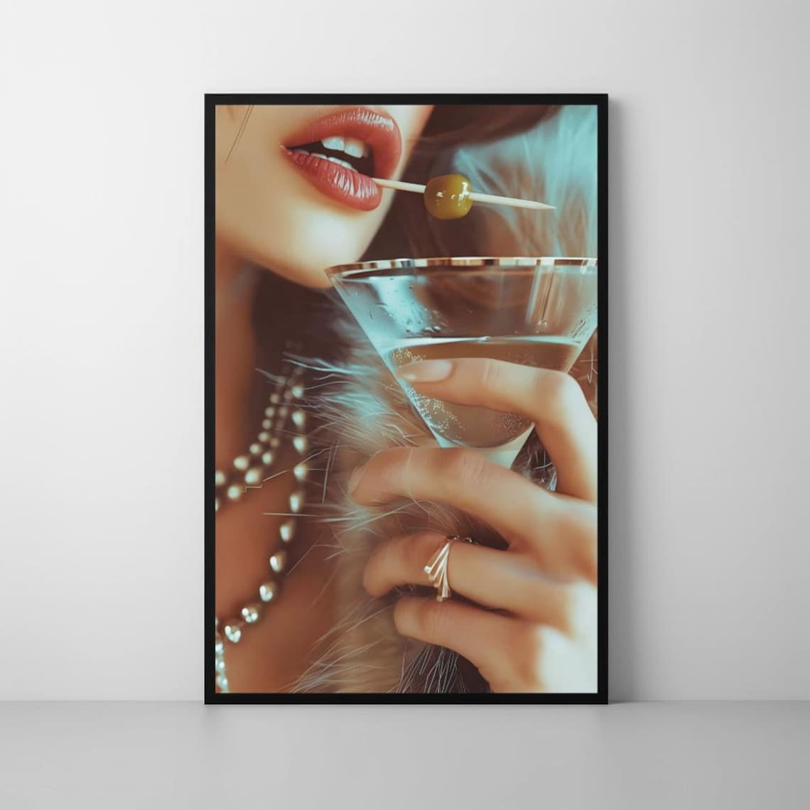 Glam Martini Woman Art Poster Vintage Cocktail Lounge Decor Poster ...