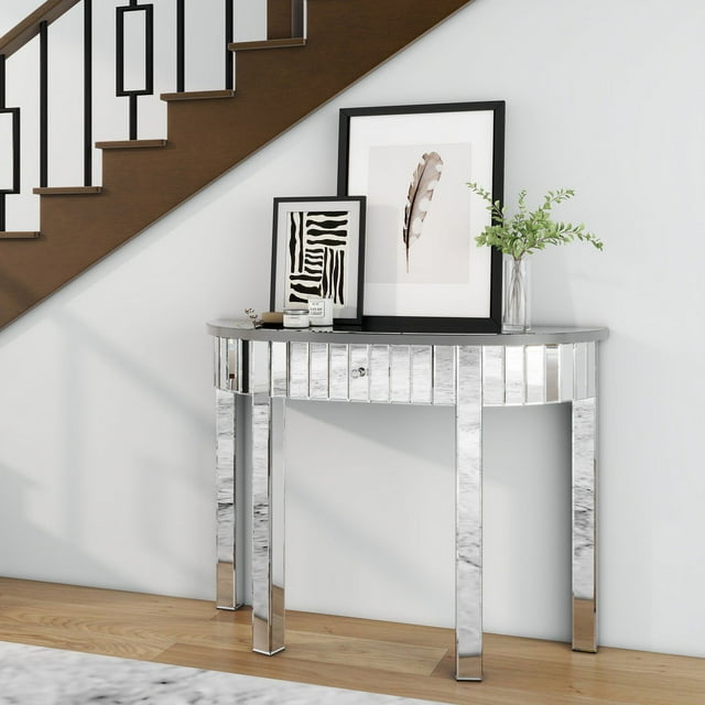 Glam Mirror Console Table Half Moon Sofa Table Entryway Table with 1 ...