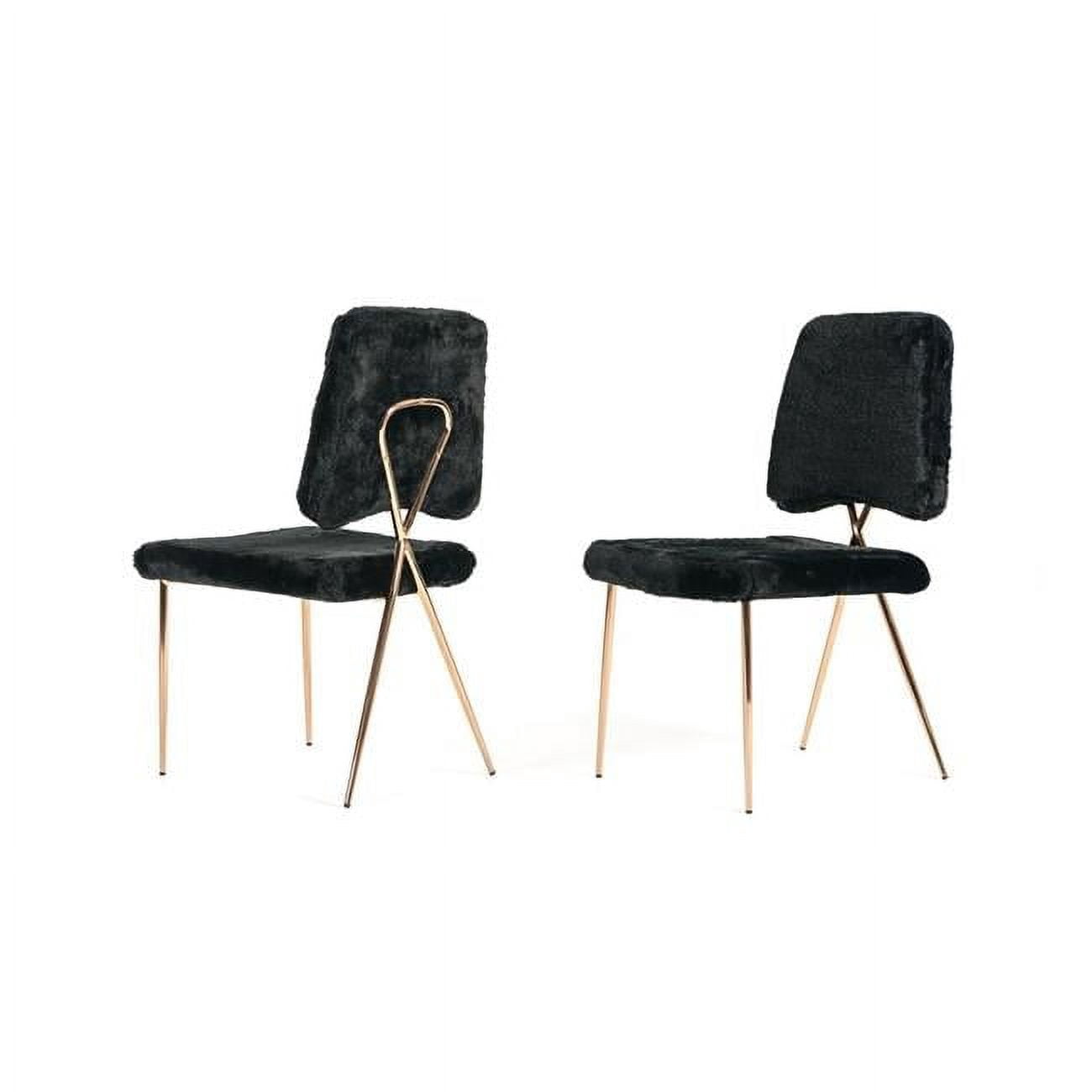 Glam Modern Faux Fur Dining Chairs, Black & Rosegold - Set of 2 ...