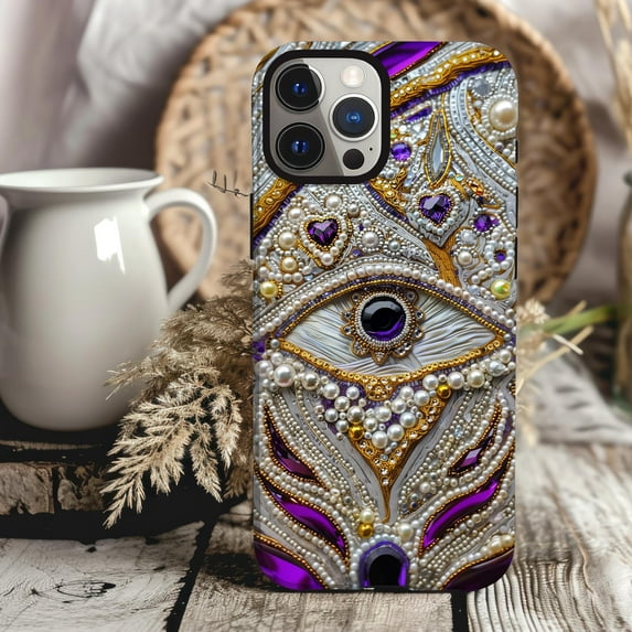 Glam Mosaic Gem Pattern Case With Silver Gold Purple Accents for iPhone ...