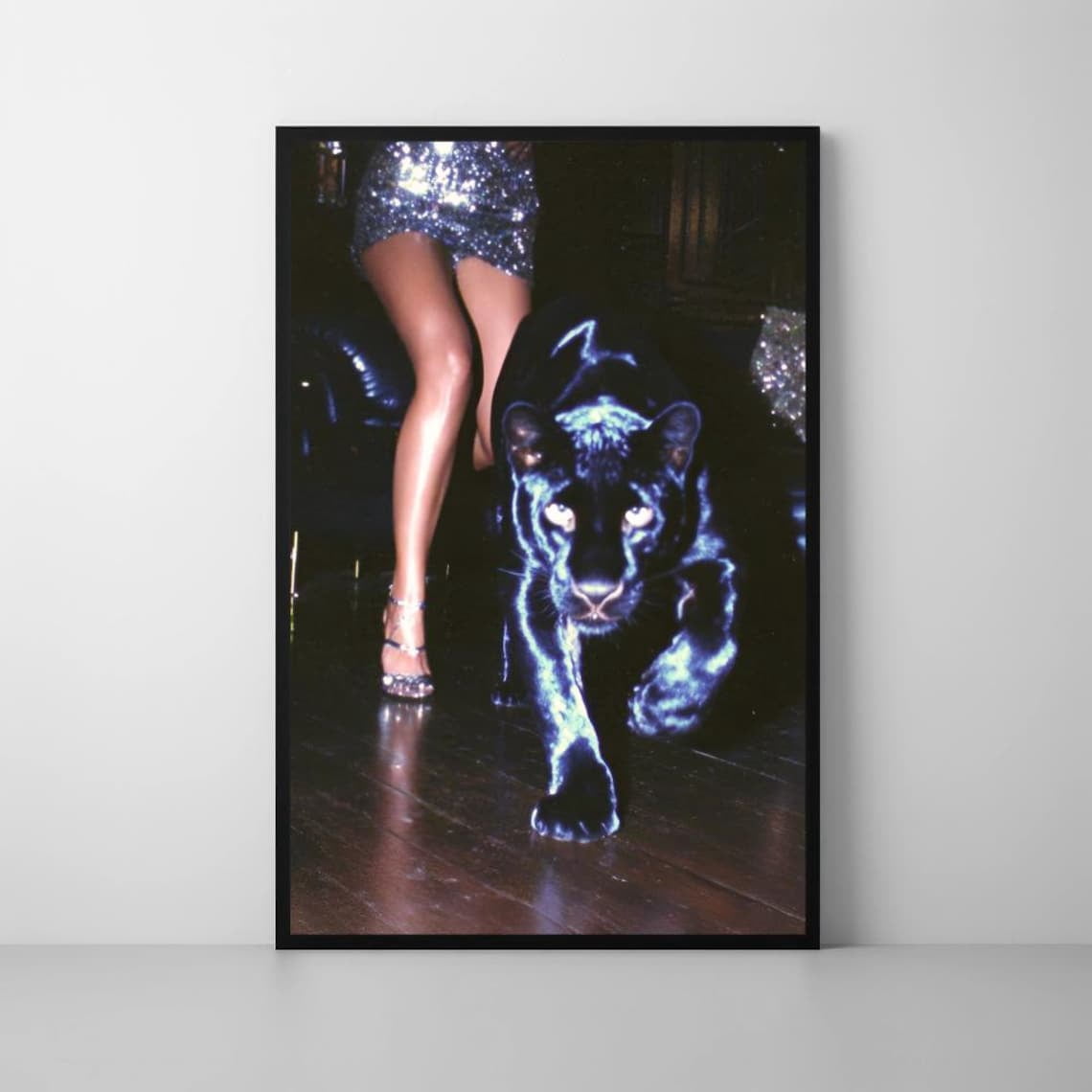 Glam Panther Fashion Poster Silver Dress High Heels Poster, Unframed ...