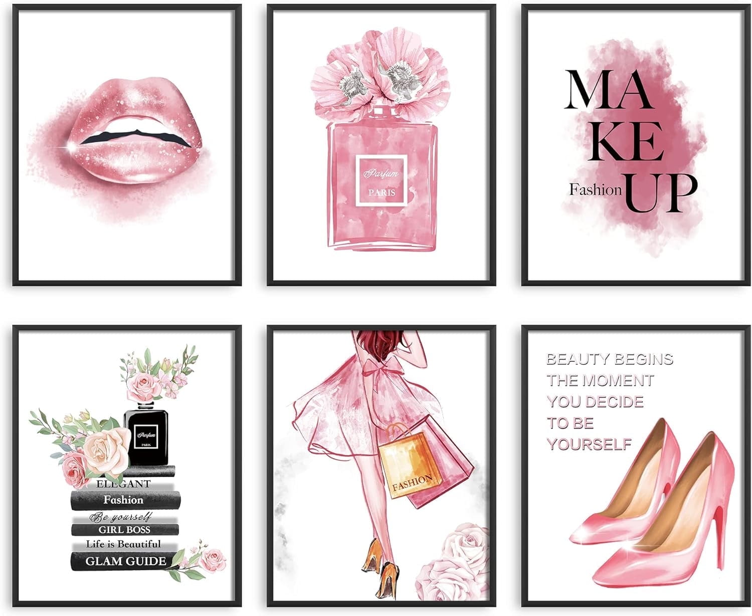 Glam Pink Fashion Wall Art Girls Room Decor Wall Pink Golden Fashion ...