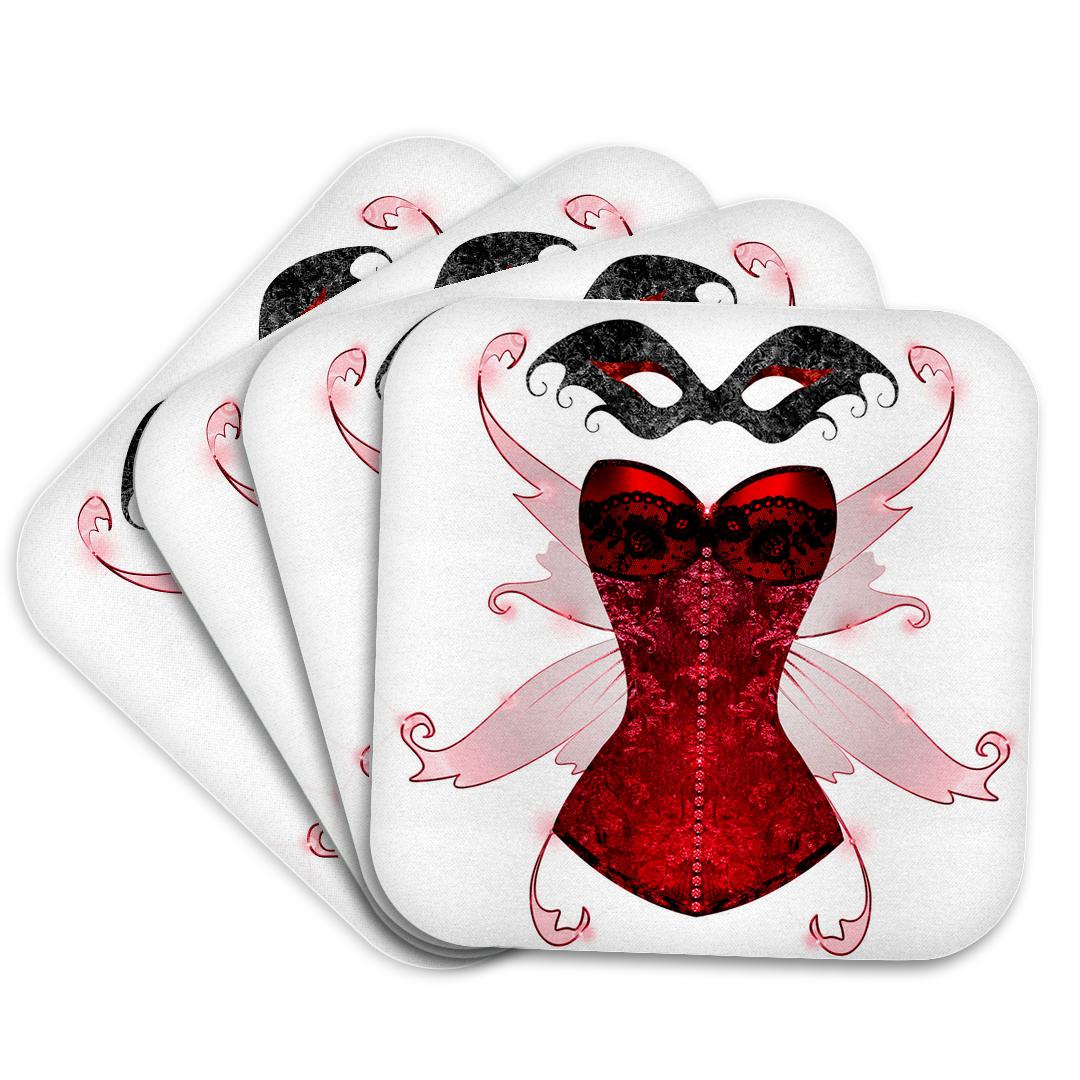 3drose, Glam Red Corset with Wings and Masquerade Mask Illustration ...