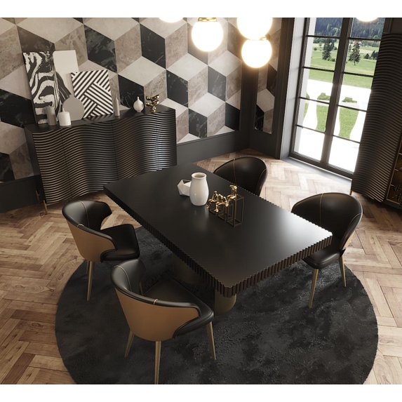 Glam Shiny Dark Grey Dining Table w/ 2 Ext. Set 7Pcs WAVE ESF MADE IN ...