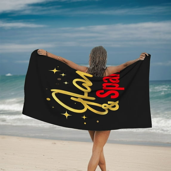 Glam & Sparkle Beach Towel - Luxurious Black Towel with Golden Cursive ...