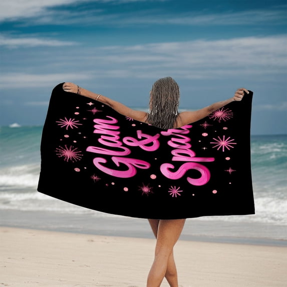 Glam & Sparkle Beach Towel - Vibrant Pink & Magenta Design with Stylish ...