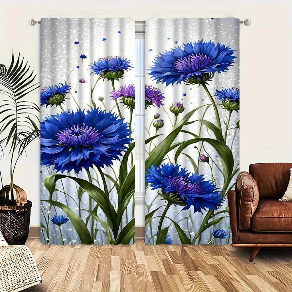Glam Style Butterfly Floral Print Curtain 2Panels Semi-Sheer Jacquard ...