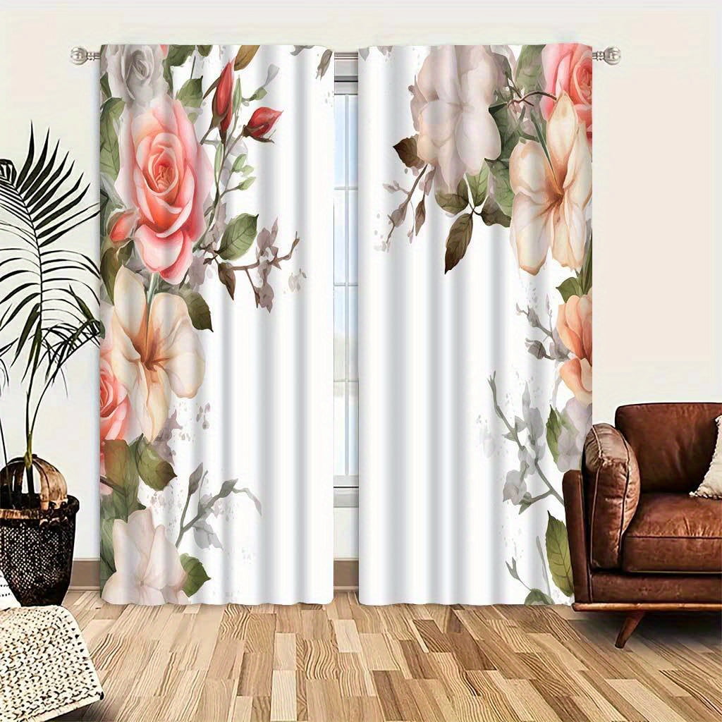 Glam Style Butterfly Floral Print Curtain 2Panels Semi-Sheer Jacquard ...