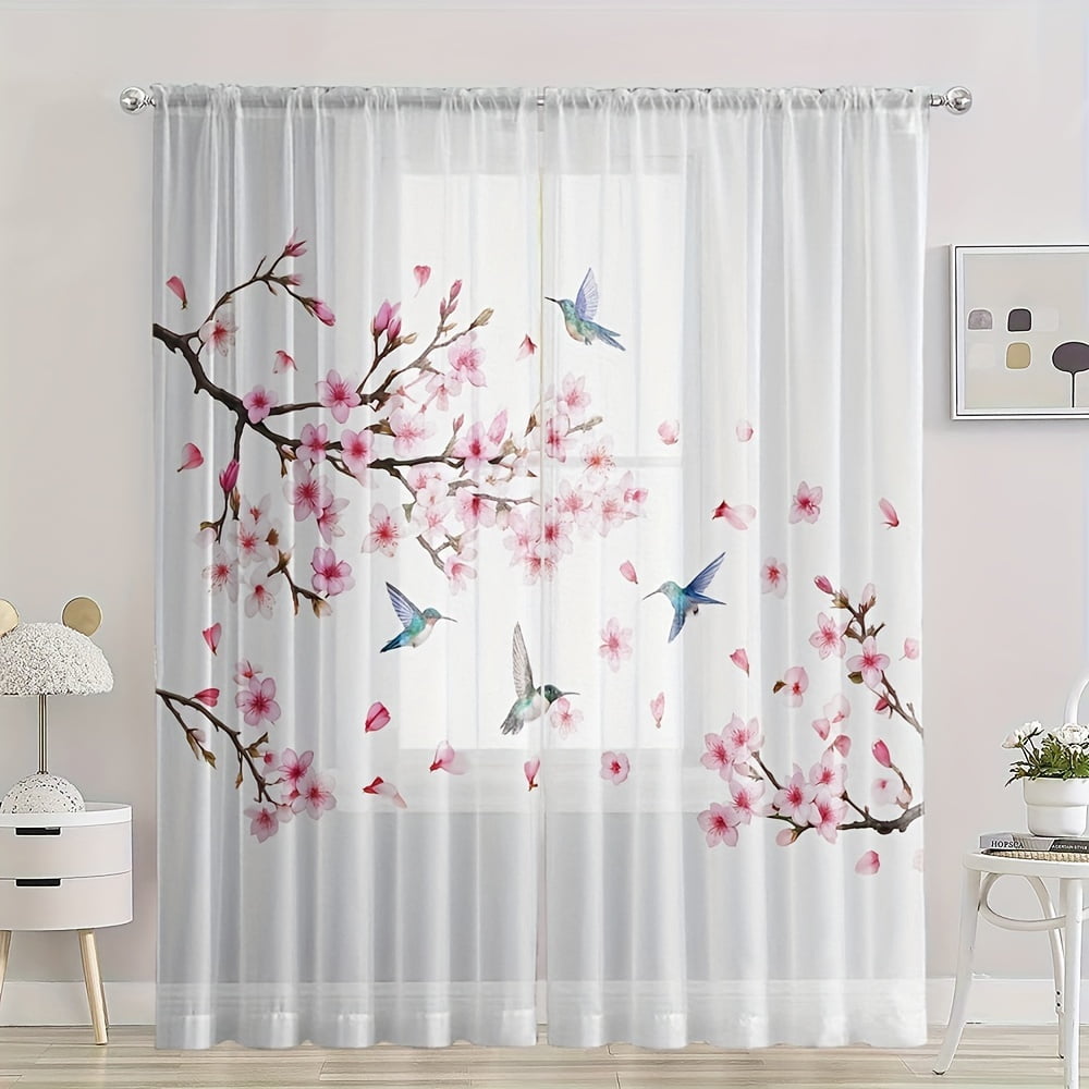 Glam Style Semi-Sheer Curtain 2Panels Rod Pocket Hanging Twill Weave ...