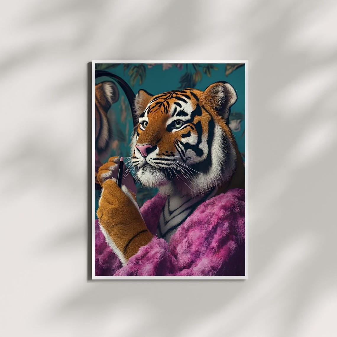 Glam Tiger in Pink Robe Art Print Salon Decor Poster Decor, Stretched ...