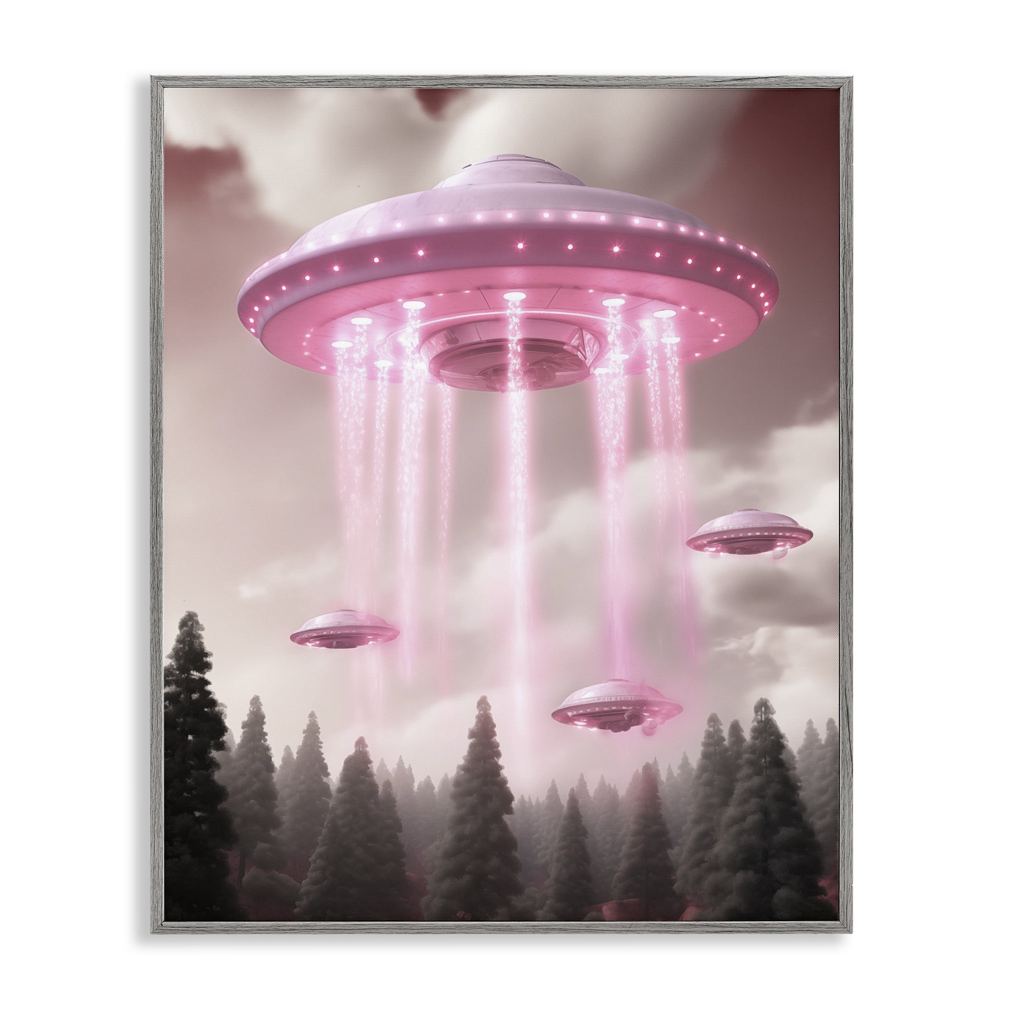 Glam UFO with Pink Beams Gray Framed Giclee Art, design by Sasha ...