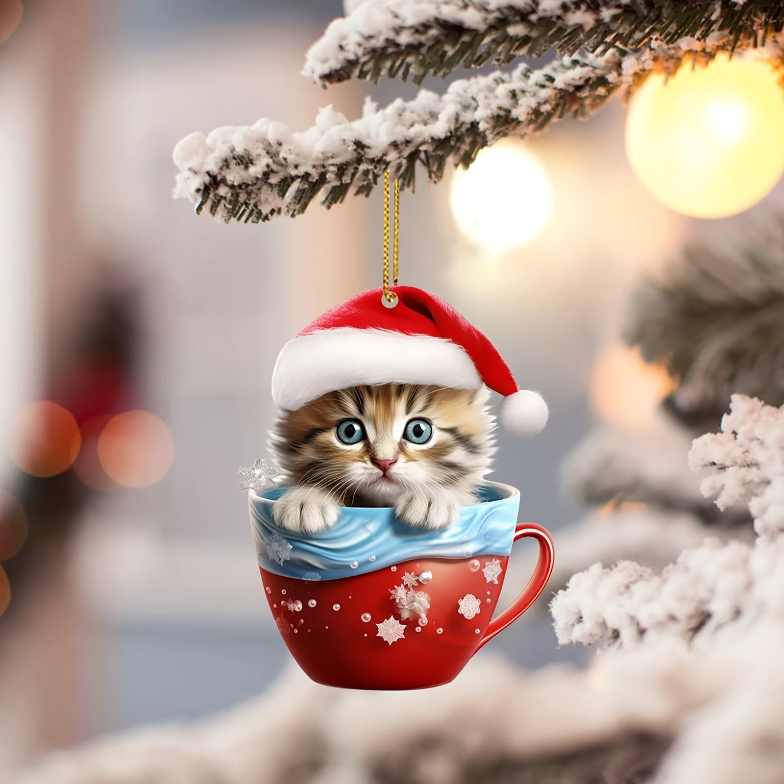 Glam acrylic Cat in Cup Christmas Tree ornament - animal Themed Festive ...