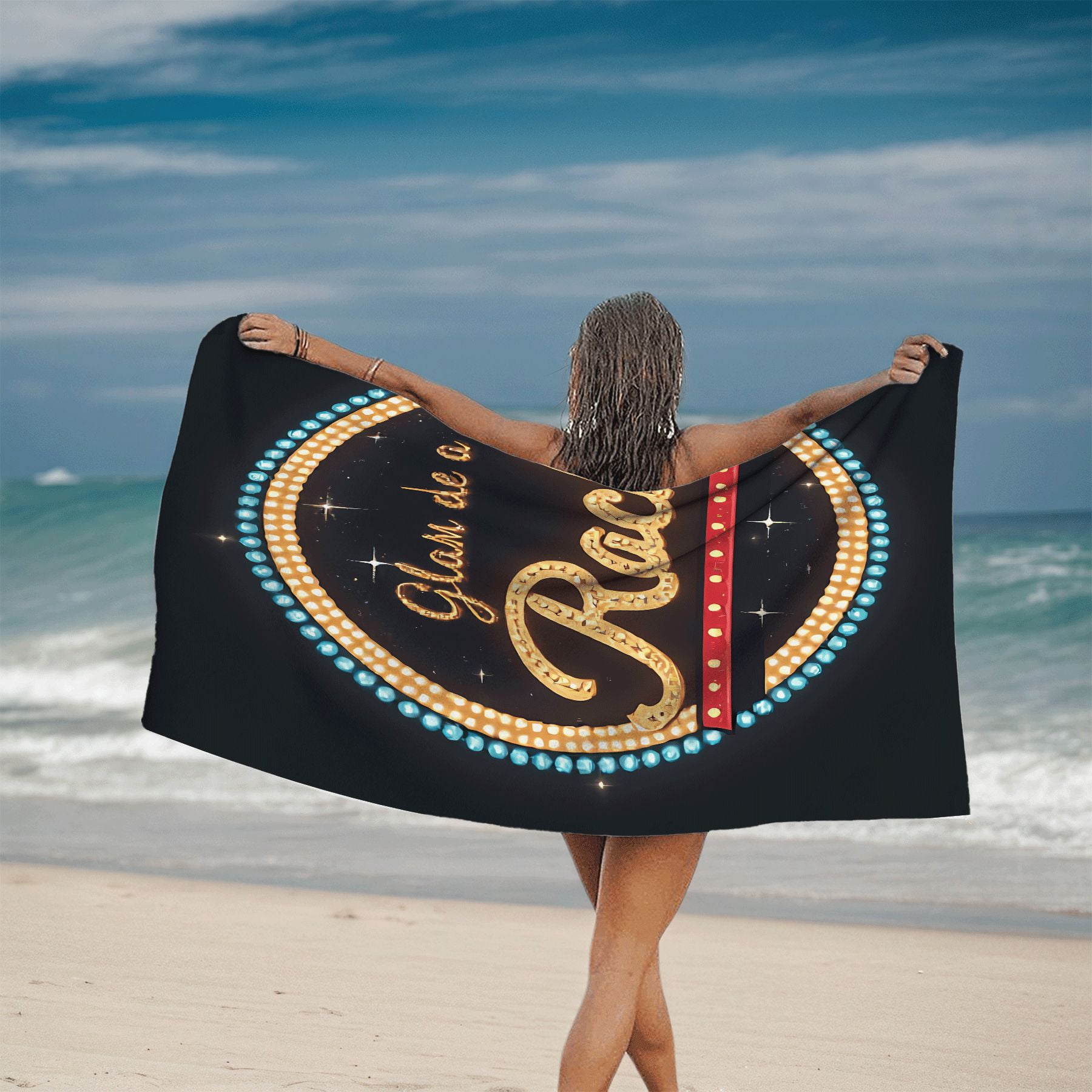 Glam de a Racket Neon Beach Towel - Retro Circular Design with Glowing ...