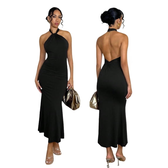 Glamine Back-Twist Halterneck Midi Dress,Ladies Sexy Backless ...