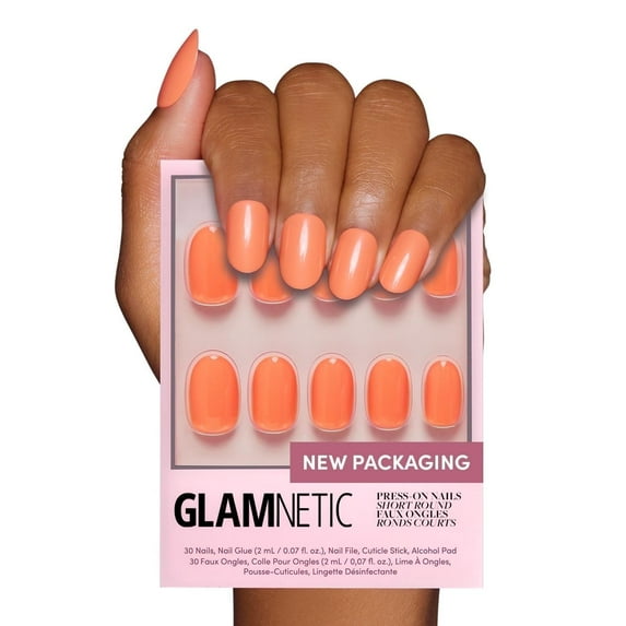 Glamnetic Press On Nails, Apricot Orange, Short Round, Glossy, Reusable ...