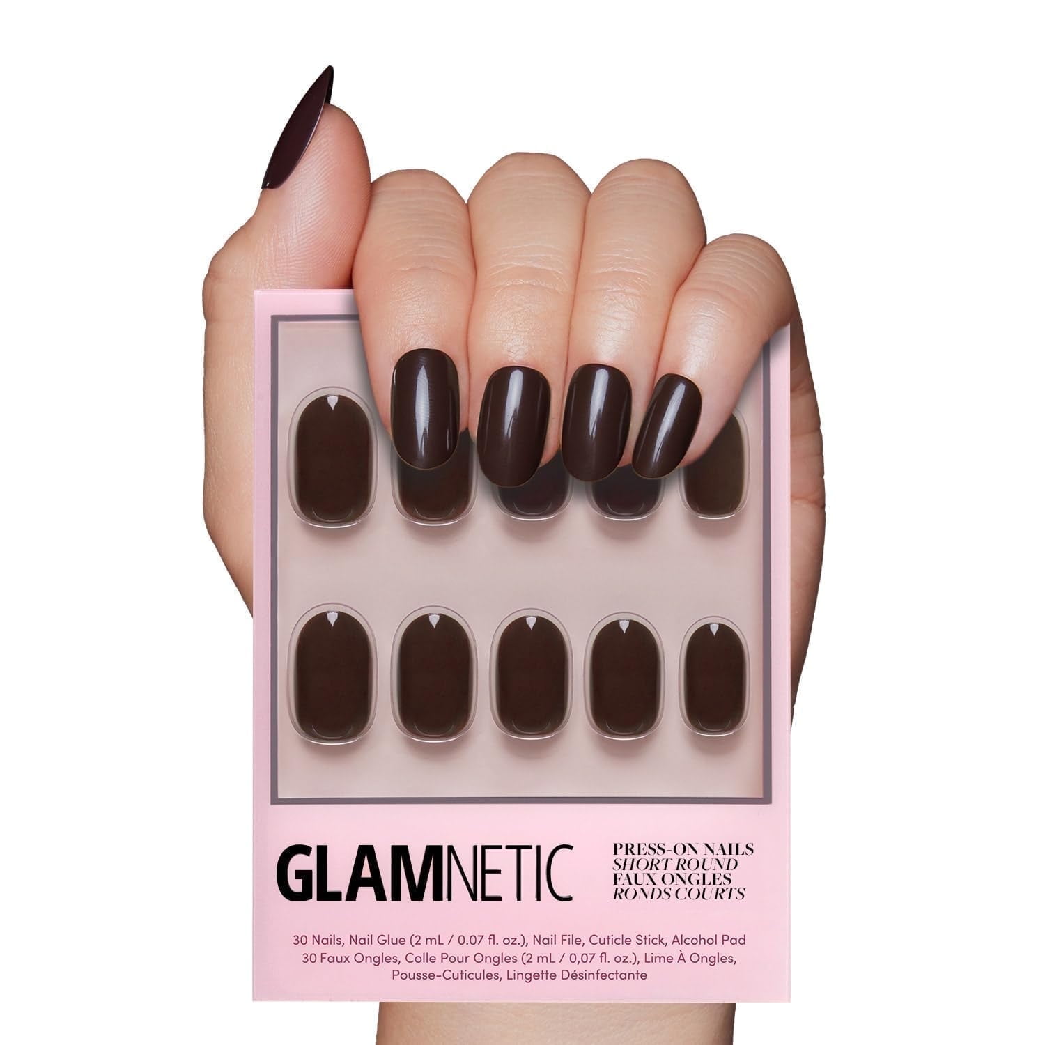 Glamnetic Press-On Nails – Bark Brown | Dark Brown Short Round Nails ...
