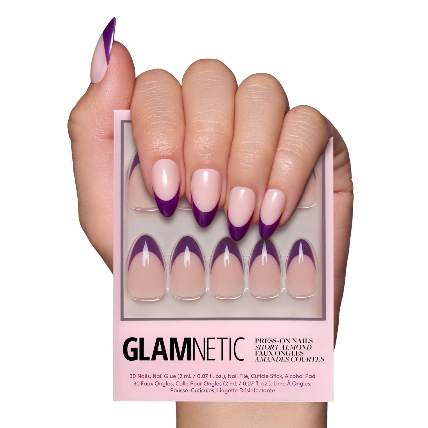 Glamnetic Press-On Nails – Plum | Purple French Tip Short Almond Nails ...