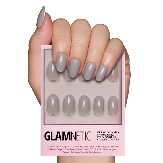 Glamnetic Press-On Nails – Pure Gray | Light Neutral Short Oval Nails ...