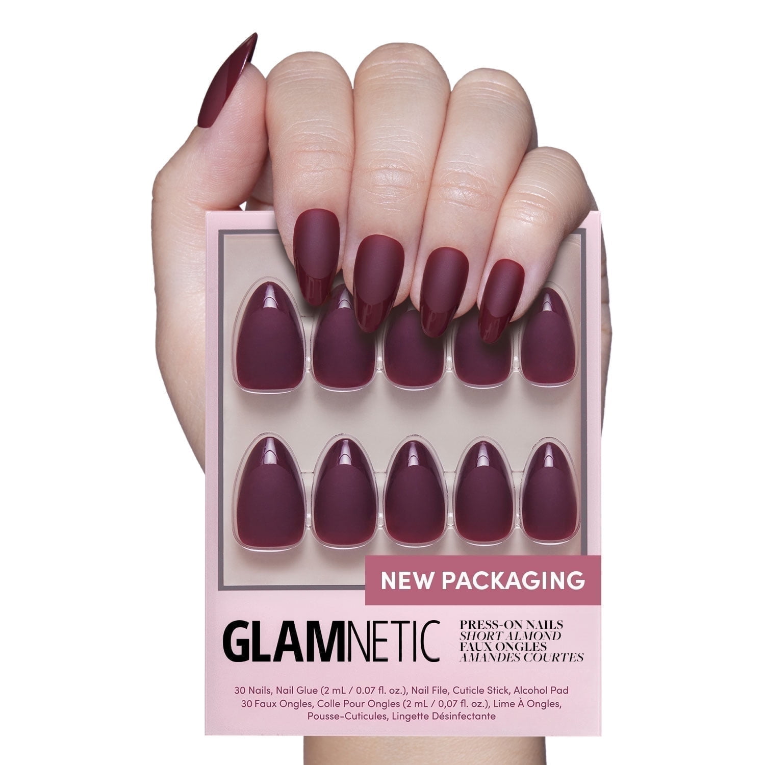 Glamnetic Press-On Nails – Merlot | Dark Red Matte Almond Nails ...