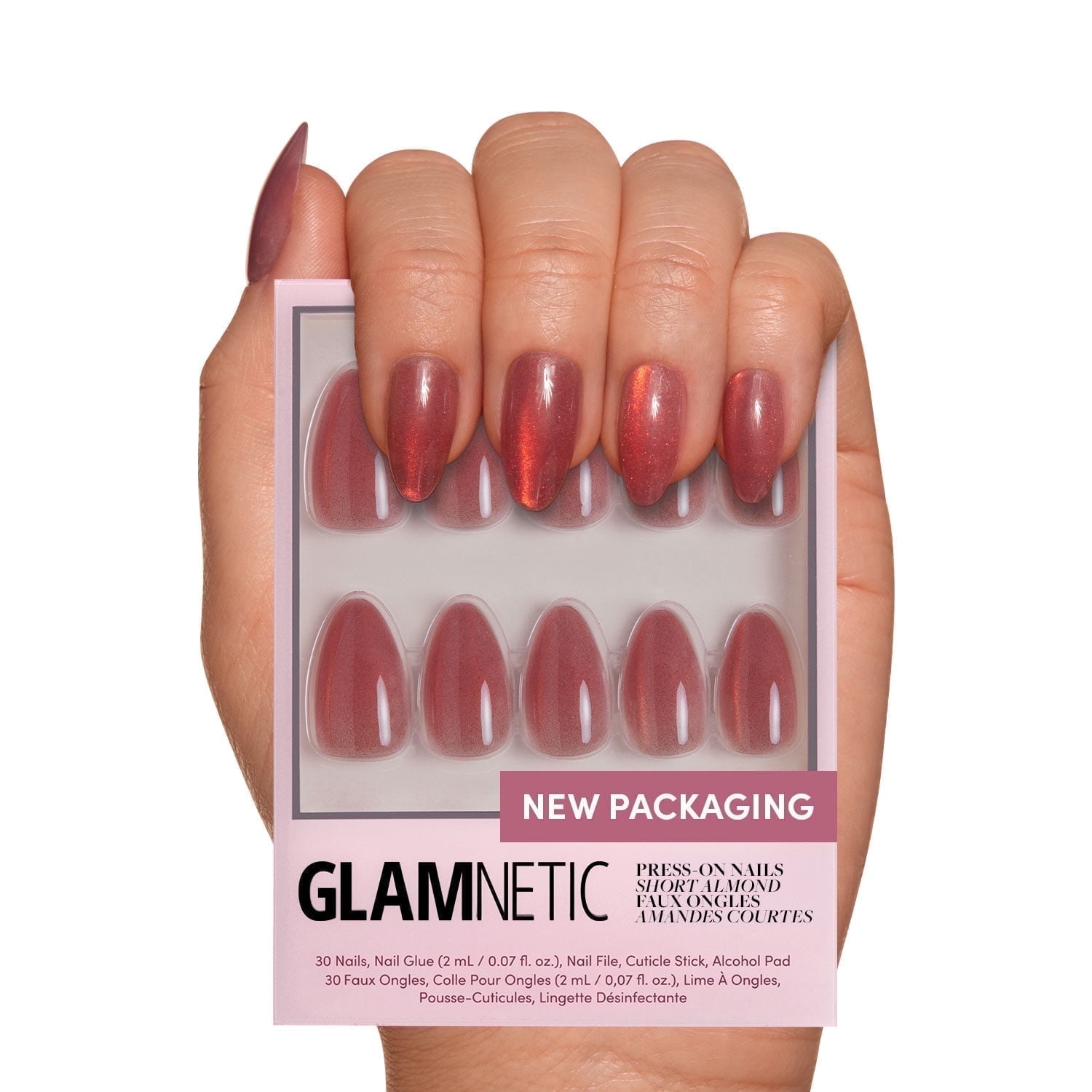 Glamnetic RosÃ© Velvet Finish Press-On Nails, Sparkly Pink, Short Almond Shape, Reusable, 30 ...