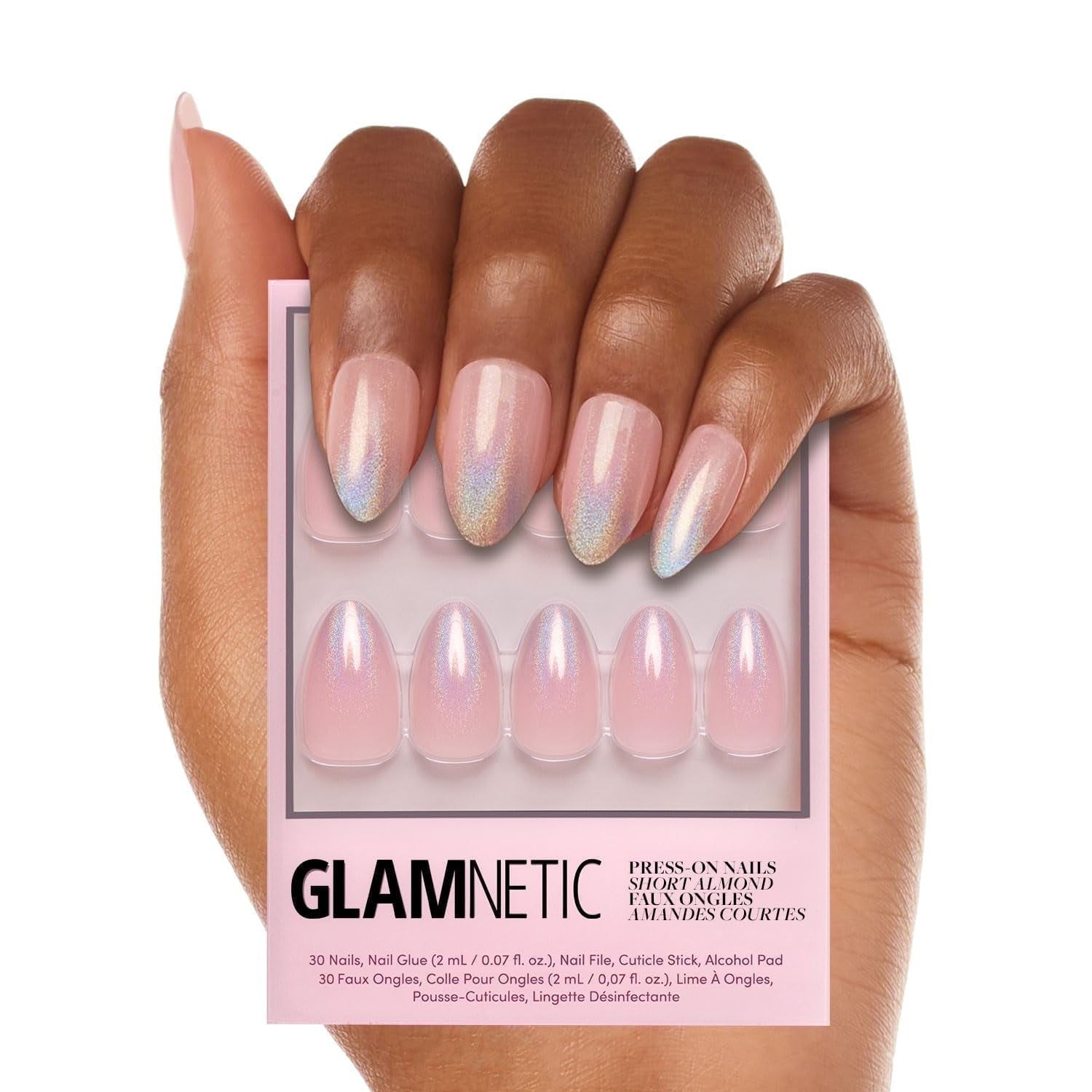 Glamnetic Press-On Nails – Winter Storm | Holographic Ombre Almond Nails, Reusable, 30 Count ...