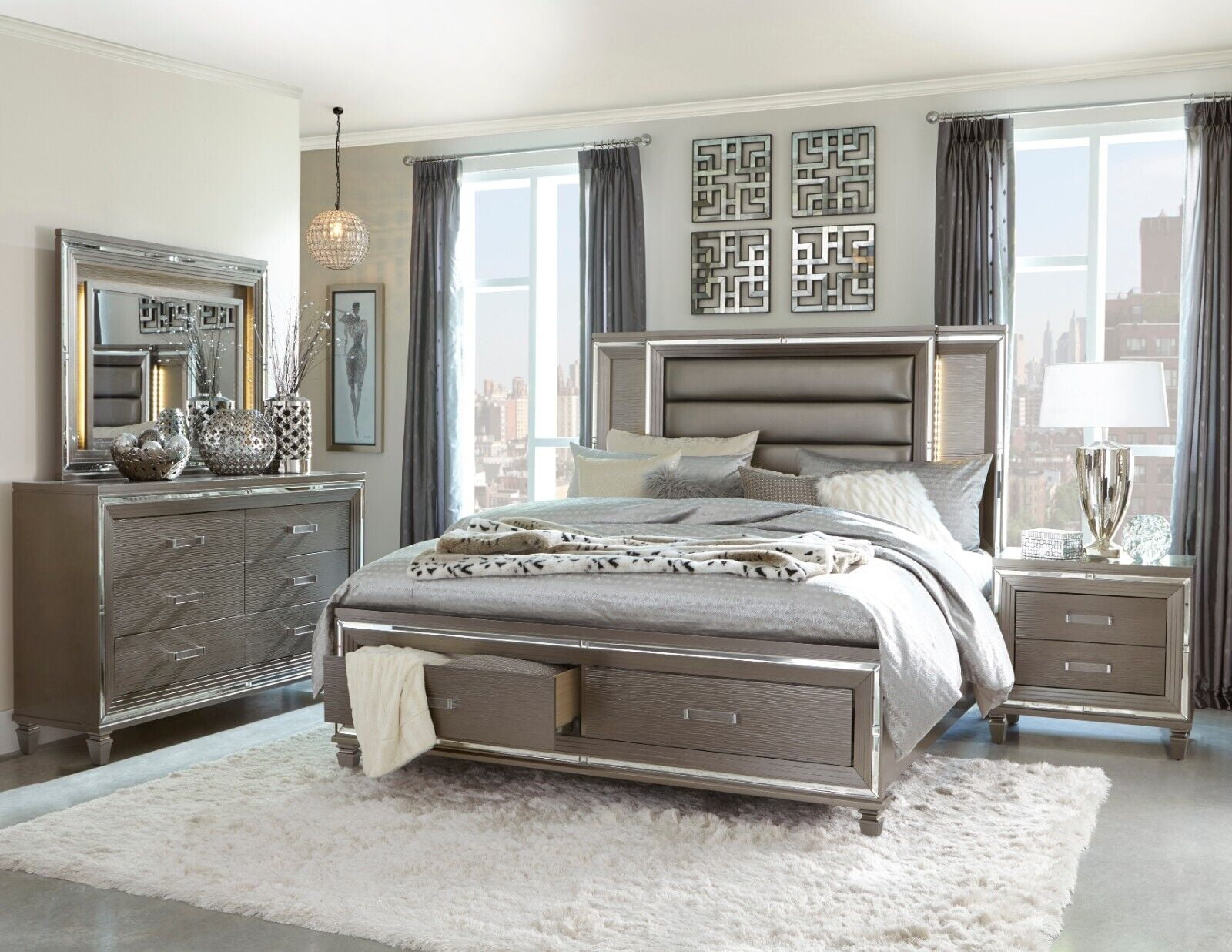Glamorous 5pc California King Bedroom Set Platform Storage Bed ...