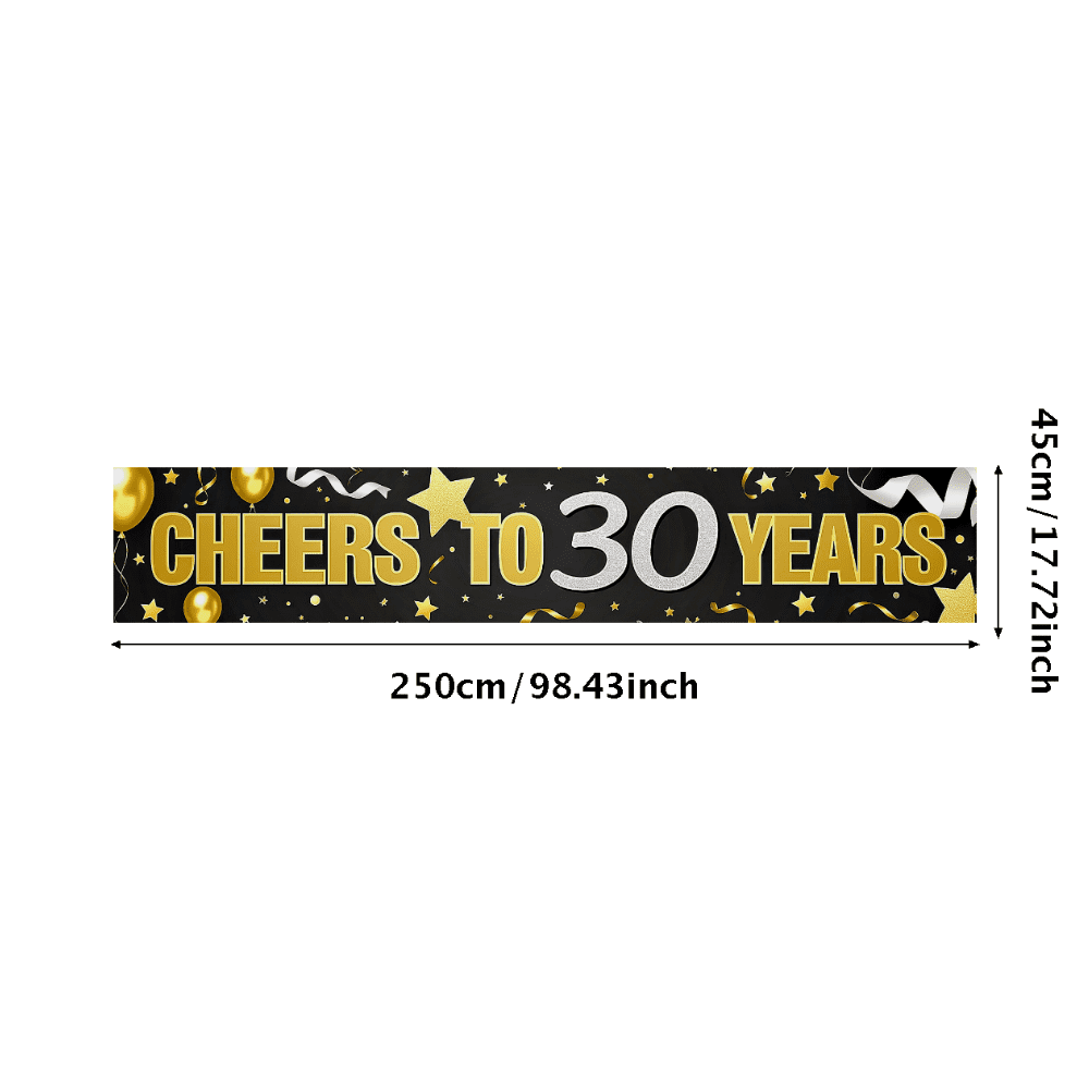 Glamorous Black Gold Silver Cheers to 30 Years Banner Party Decoration ...
