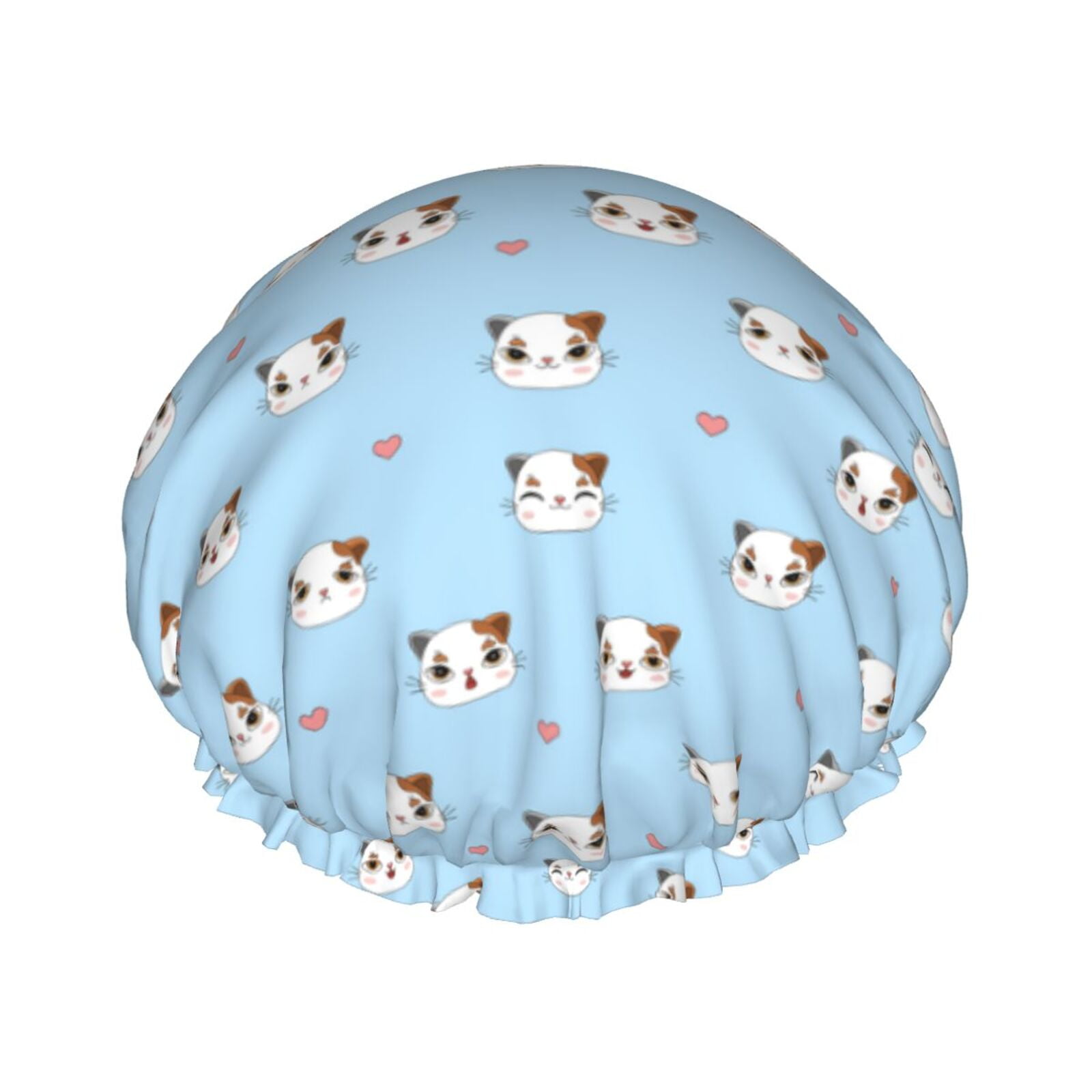Glamorous Cartoon Cute Cat Face Shower Cap, Reusable Bath Hair Hat for ...