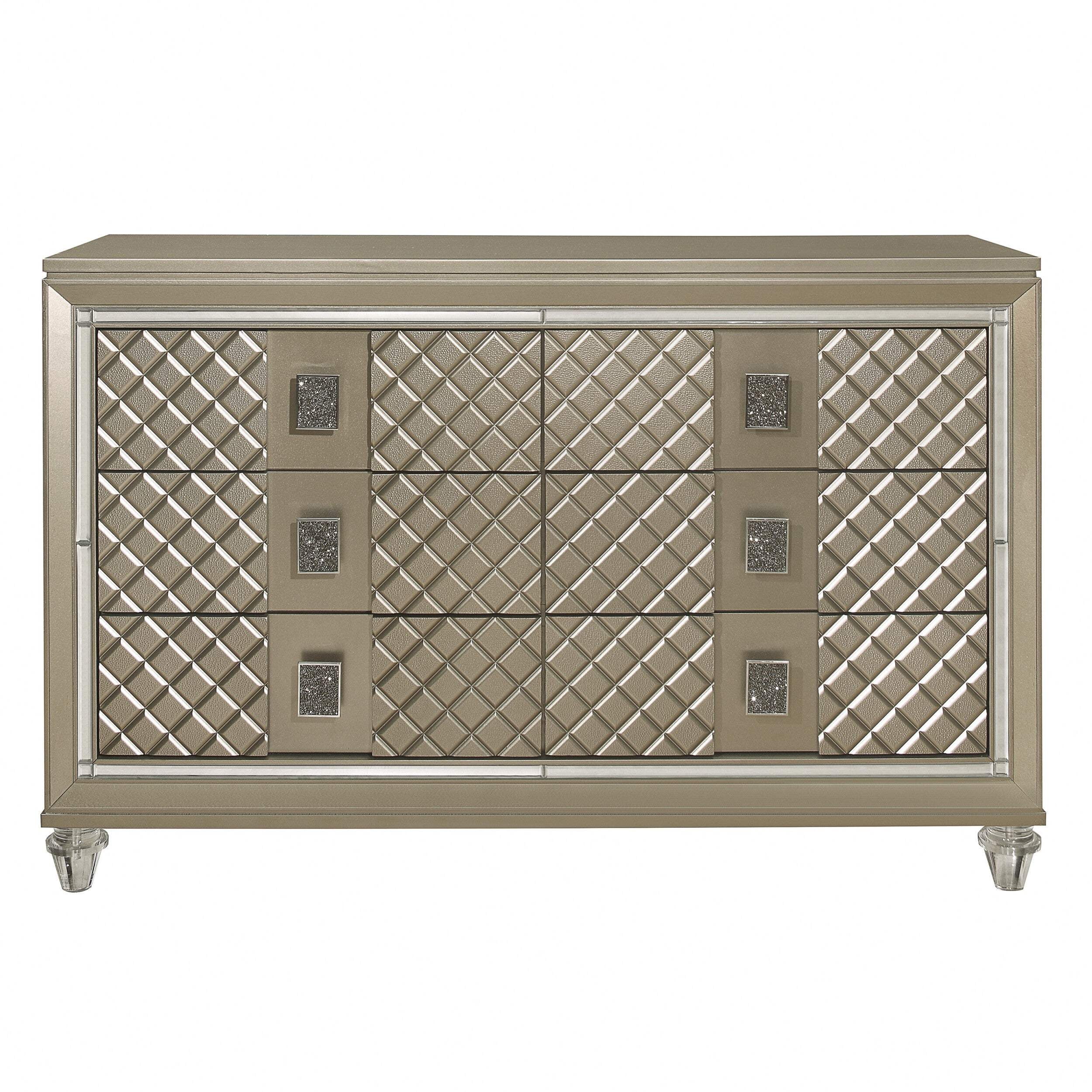 Glamorous Champagne Finish 1Pc Dresser Of 6 Drawers Acrylic Feet Luxury ...